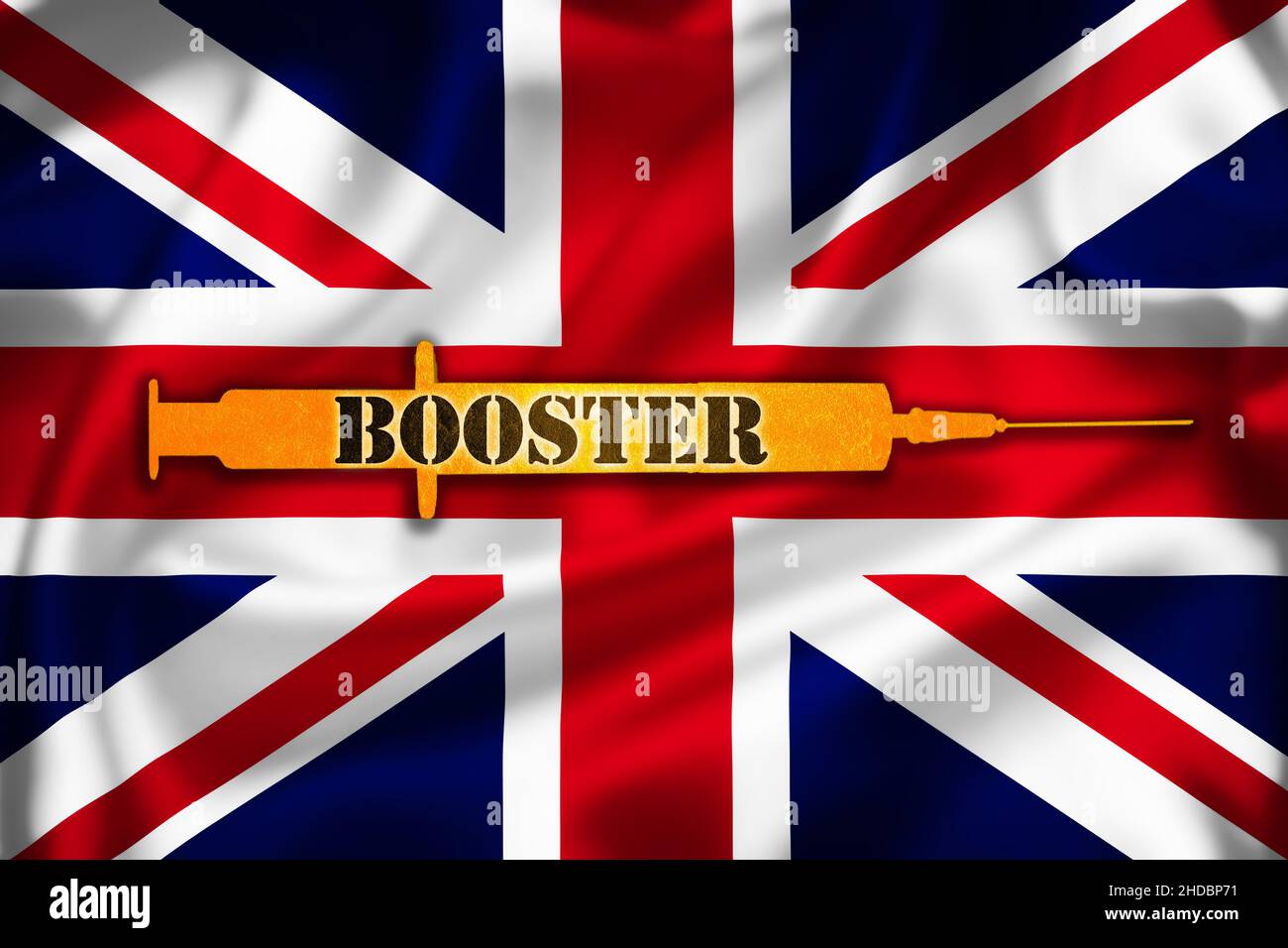 UK flag illustration with booster vaccine needle, Illustration of Covid ...