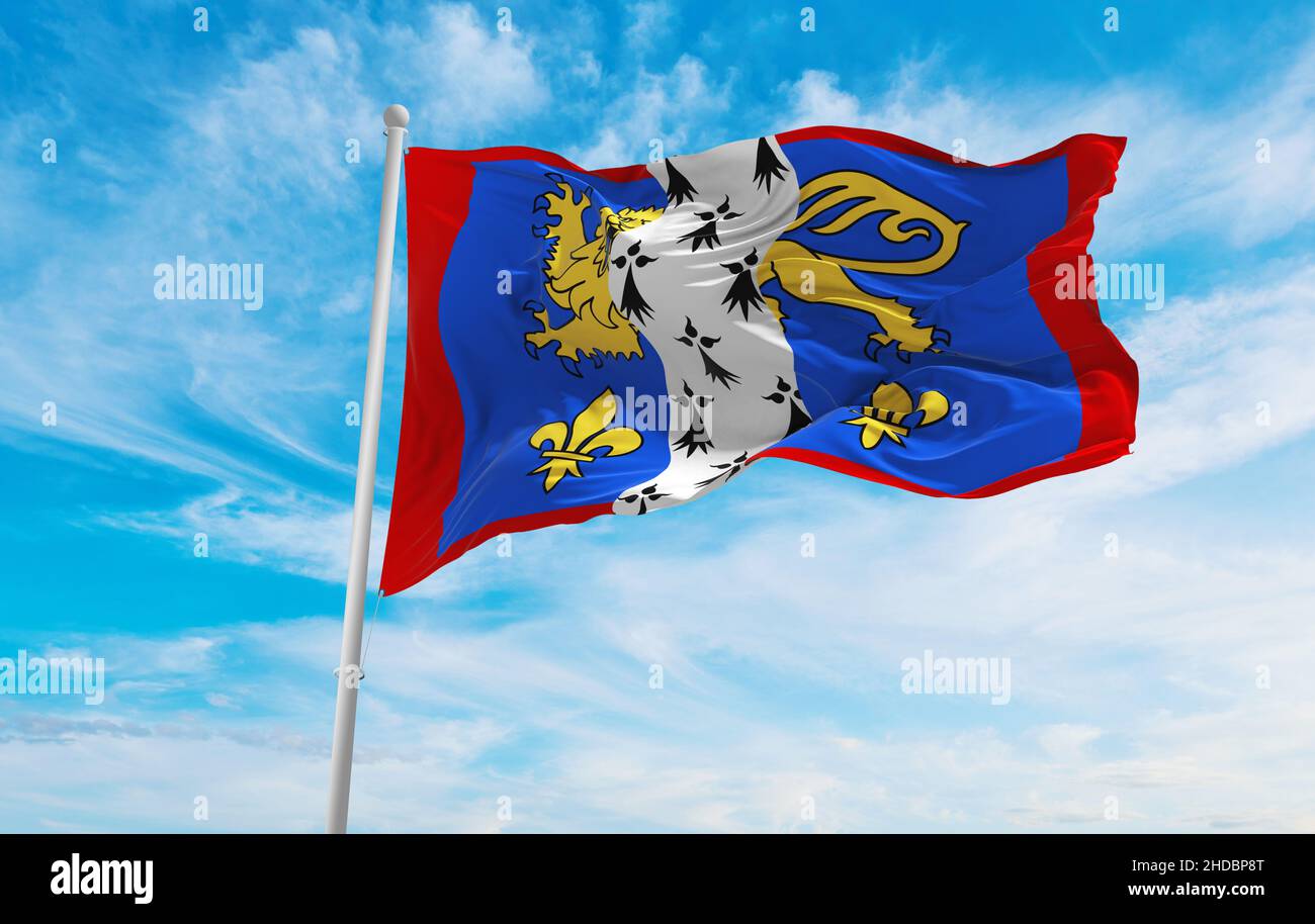 flag of department of Mayenne, France at cloudy sky background on ...