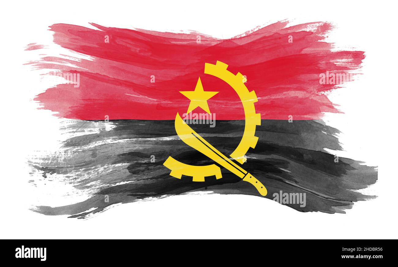 Angola flag brush stroke, national flag on white background Stock Photo ...