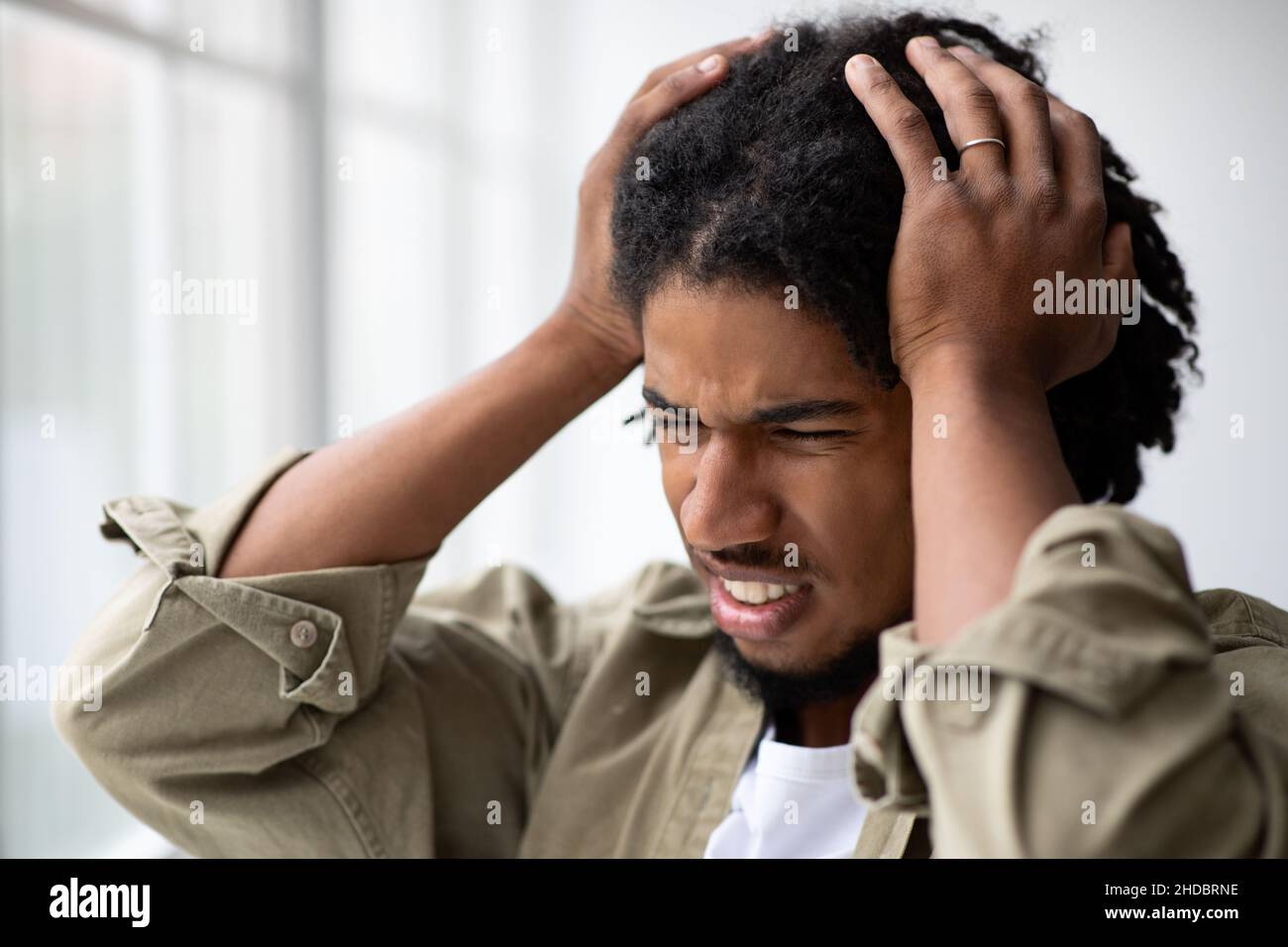 Mental Disorders. Portrait Of Stressed Anxious Young African American ...