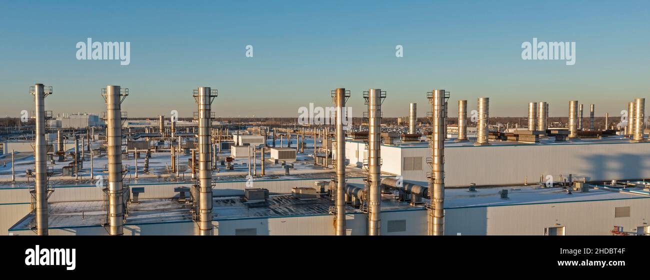 Detroit, Michigan - Emissions stacks at Stellantis' Jefferson North ...