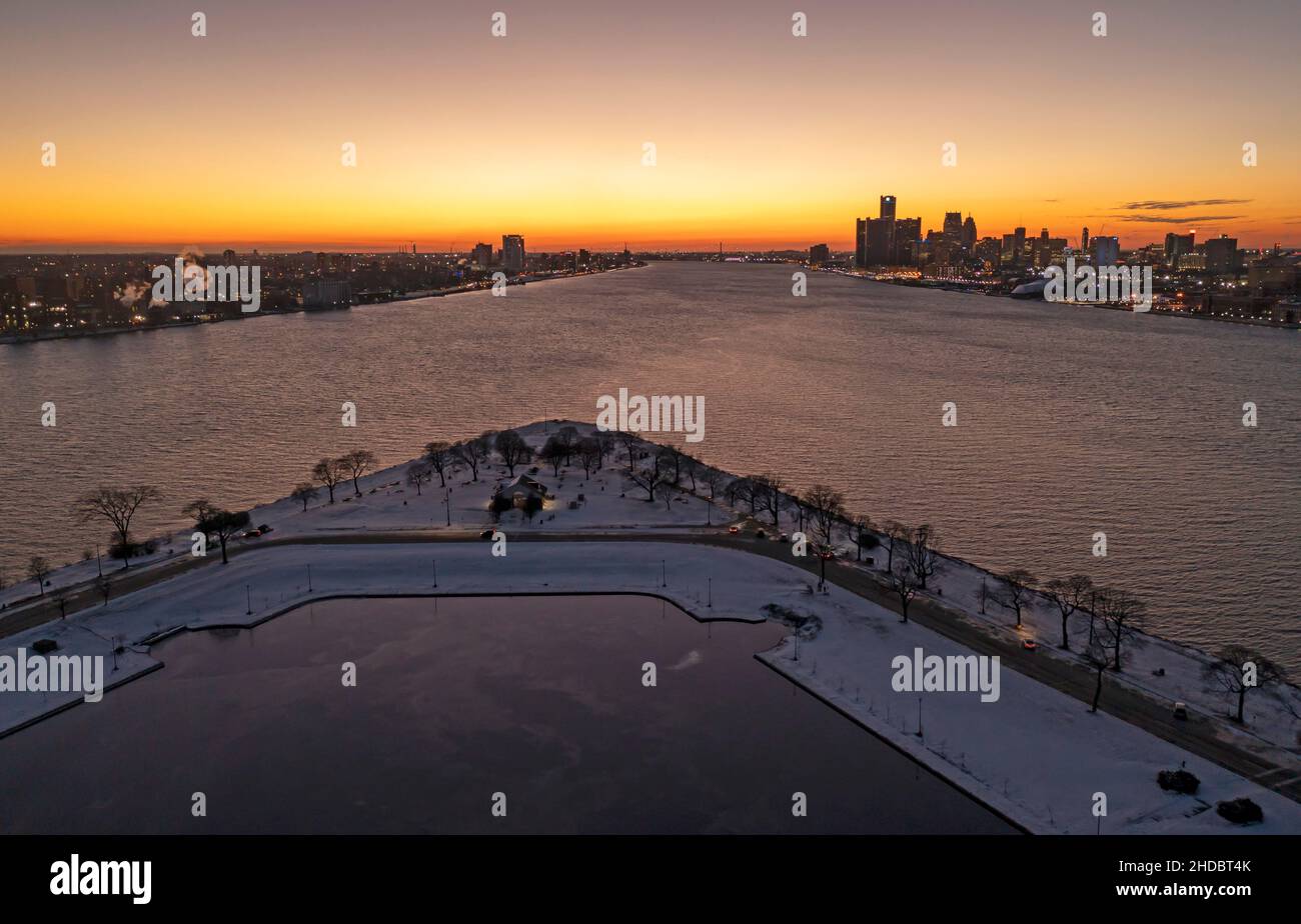 Detroit, Michigan - The Detroit River, with the city of Detroit on the ...