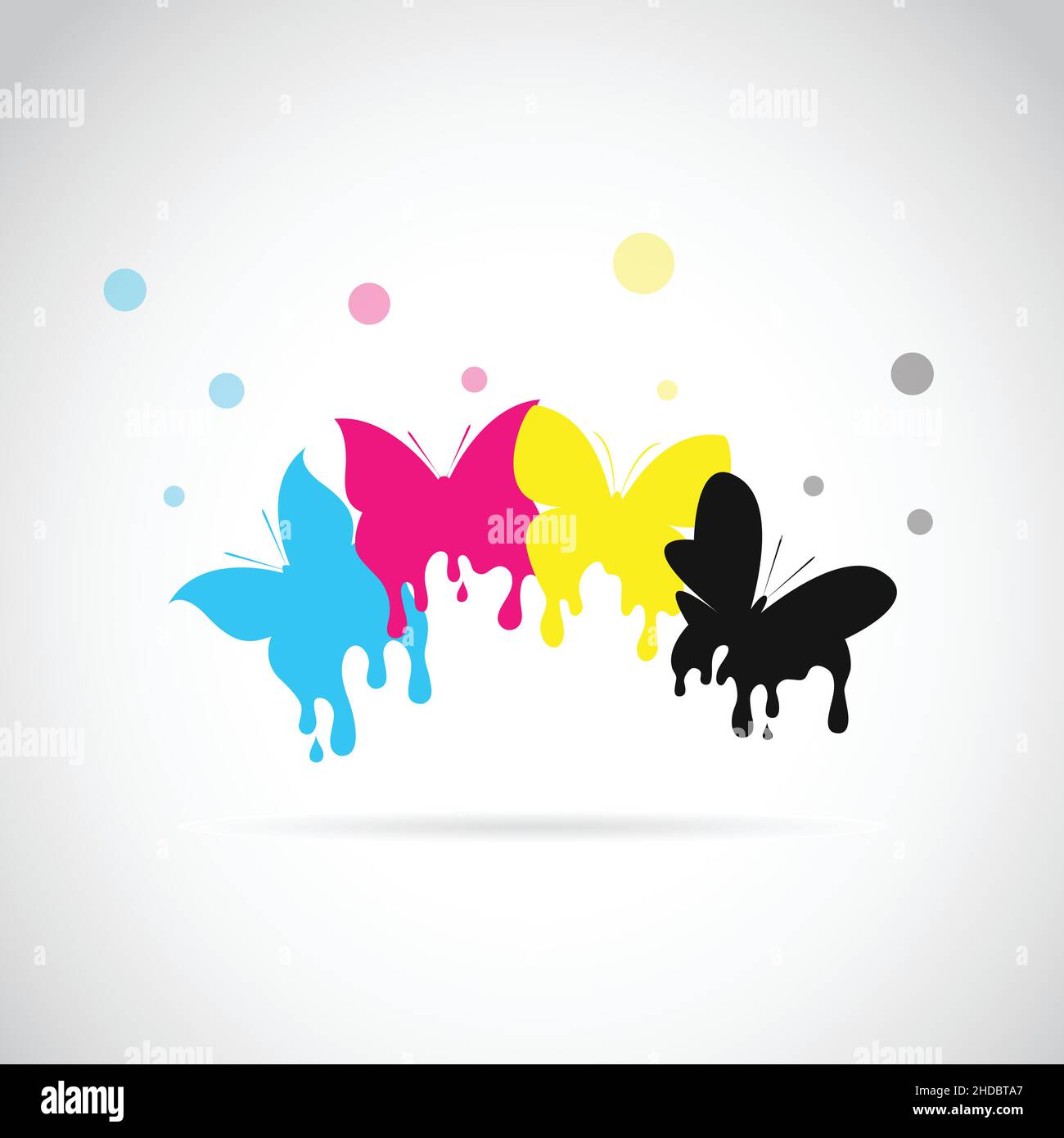 Vector group of butterfly colored cmyk print on white background. Easy editable layered vector ...