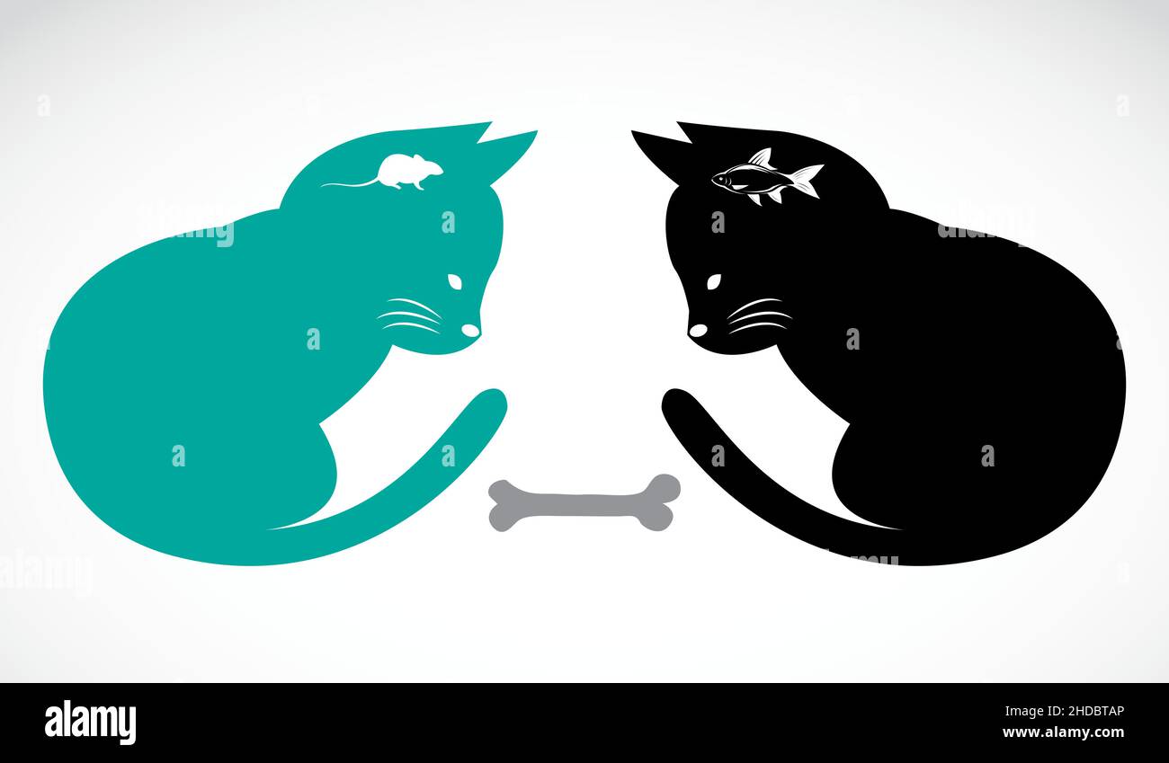 Two cats sitting looking food - Vector illustration. Easy editable layered vector illustration ...