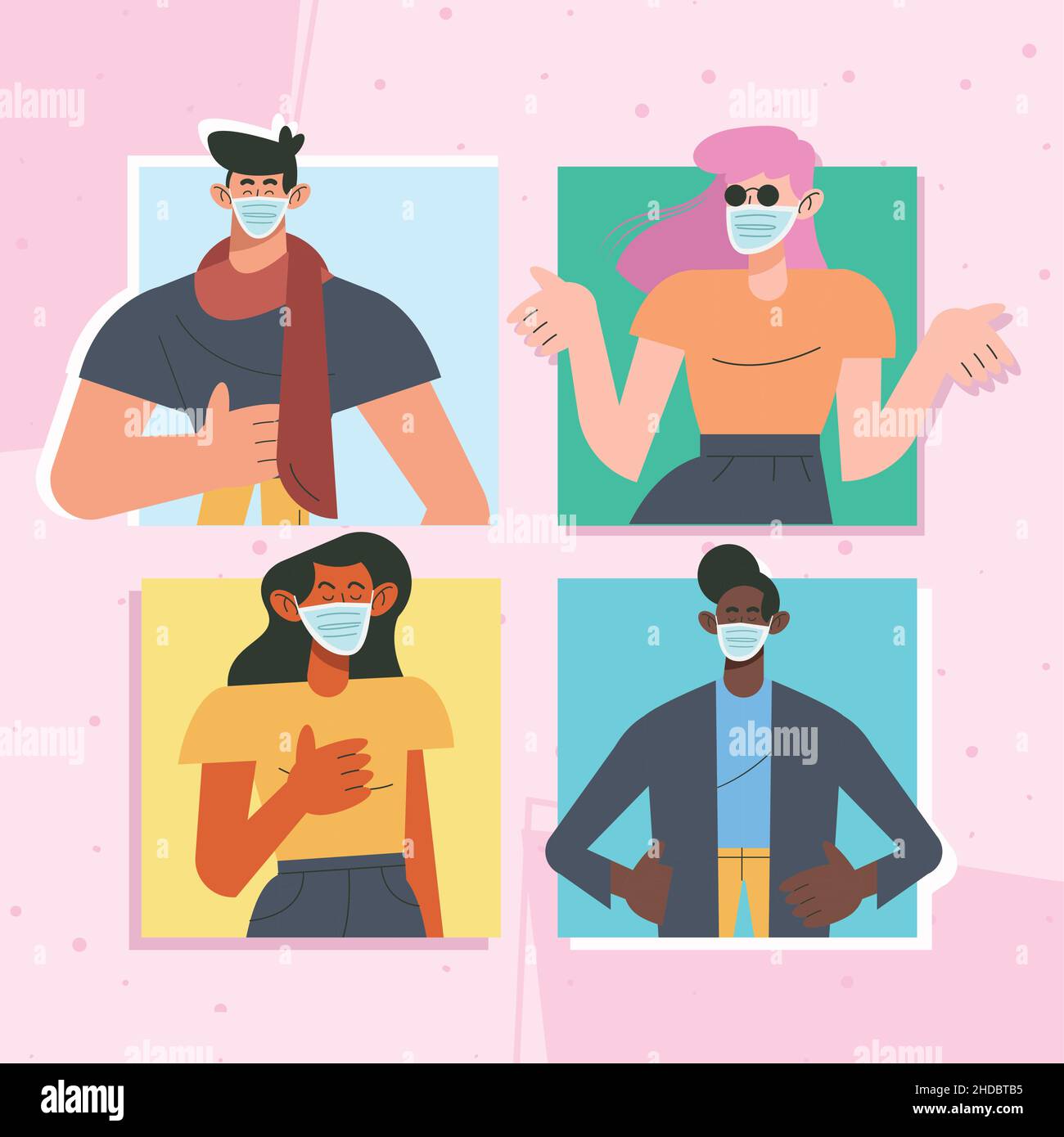 interracial persons wearing facemasks characters Stock Vector Image ...