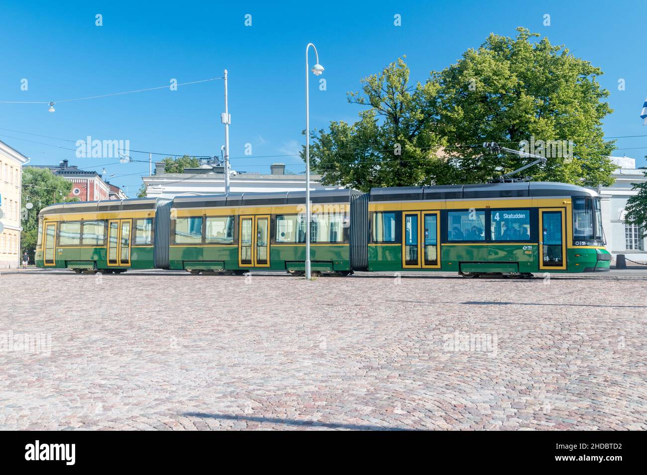 Helsinki, Finland - August 5, 2021: View of public transport electric ...