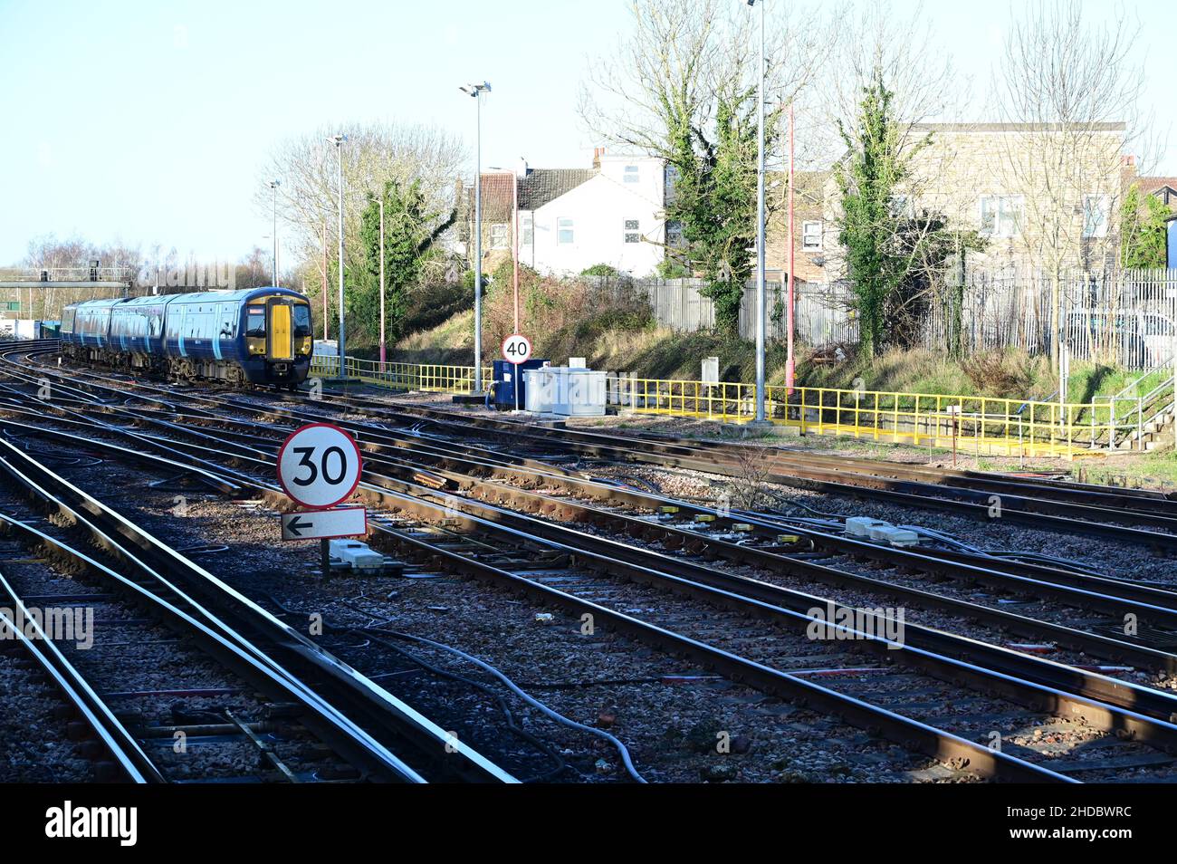 A class 375 passenger train approaching Tonbridge station on a winters ...