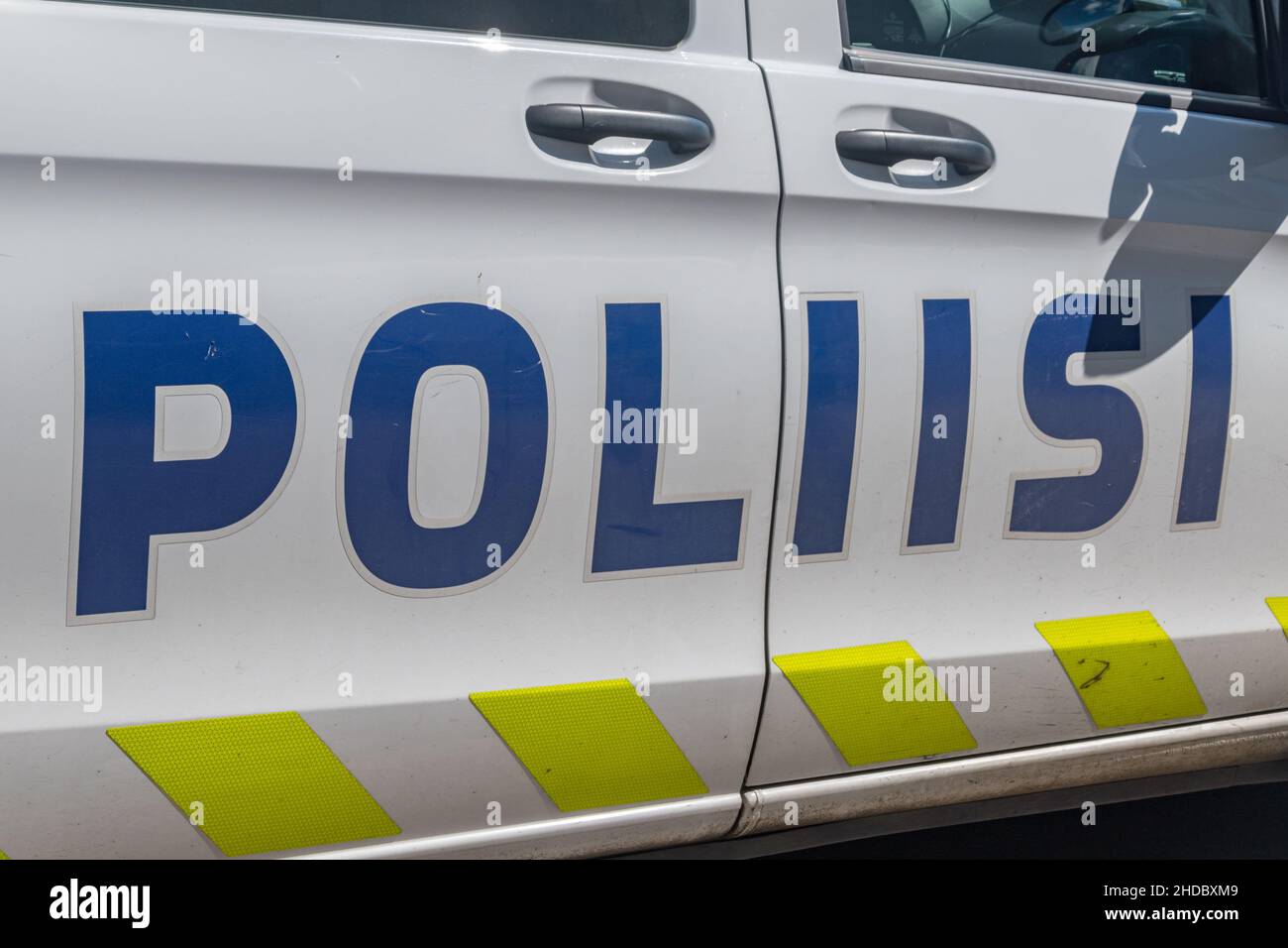 Helsinki, Finland - August 5, 2021: Finnish police sign on Police car ...