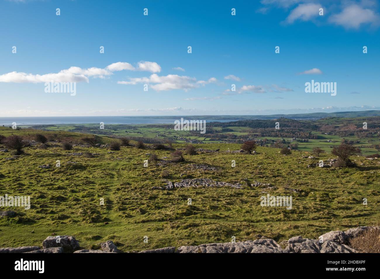 Open countryside above Grange-over-Sands in the southern Lake District ...