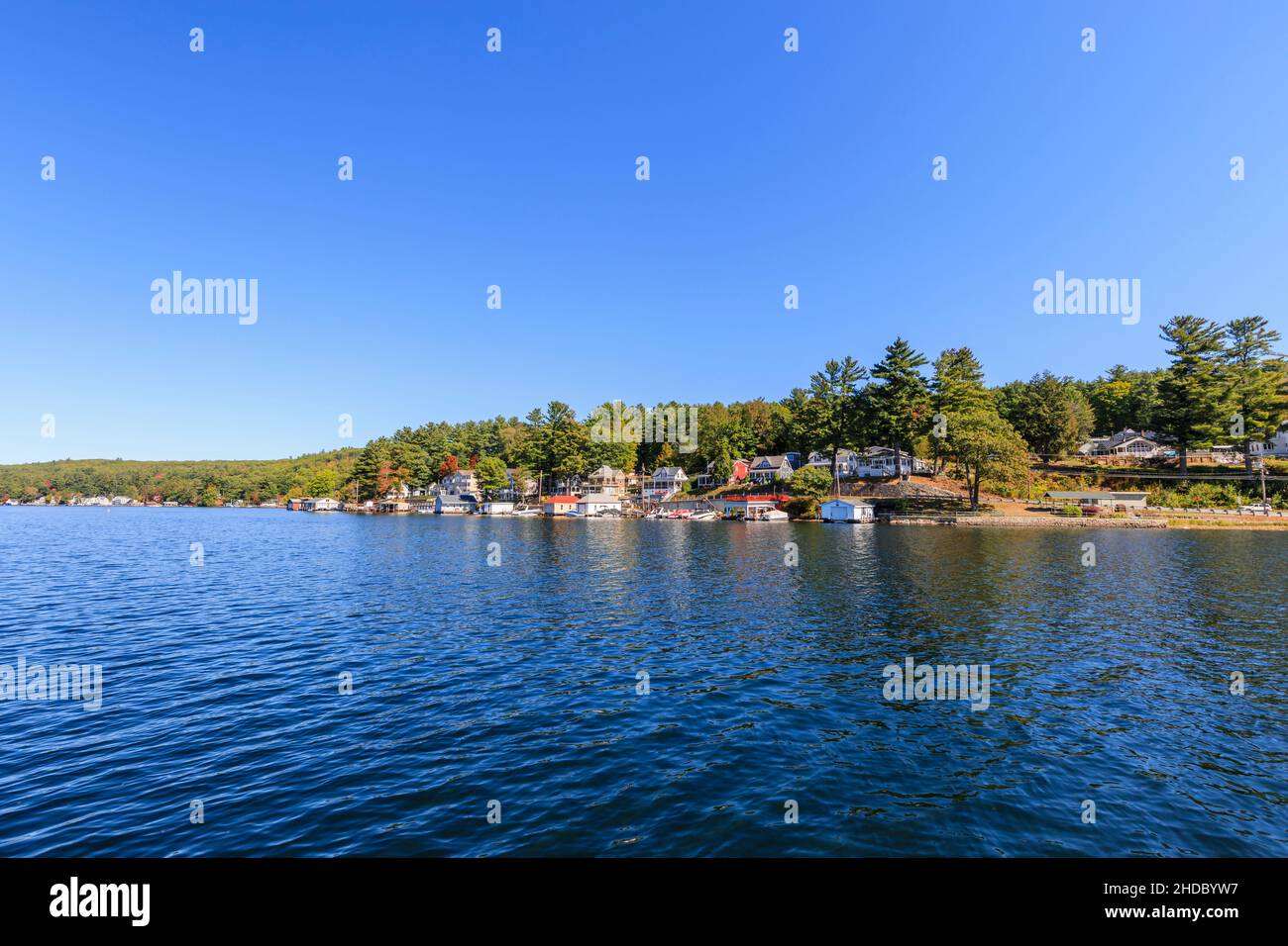 Shoreline houses, properties and moorings at Alton Bay, Lake ...