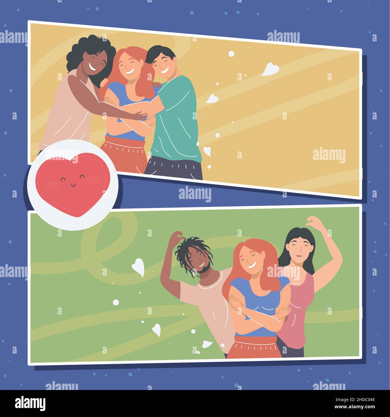 interracial friends hugging group characters Stock Vector Image & Art ...