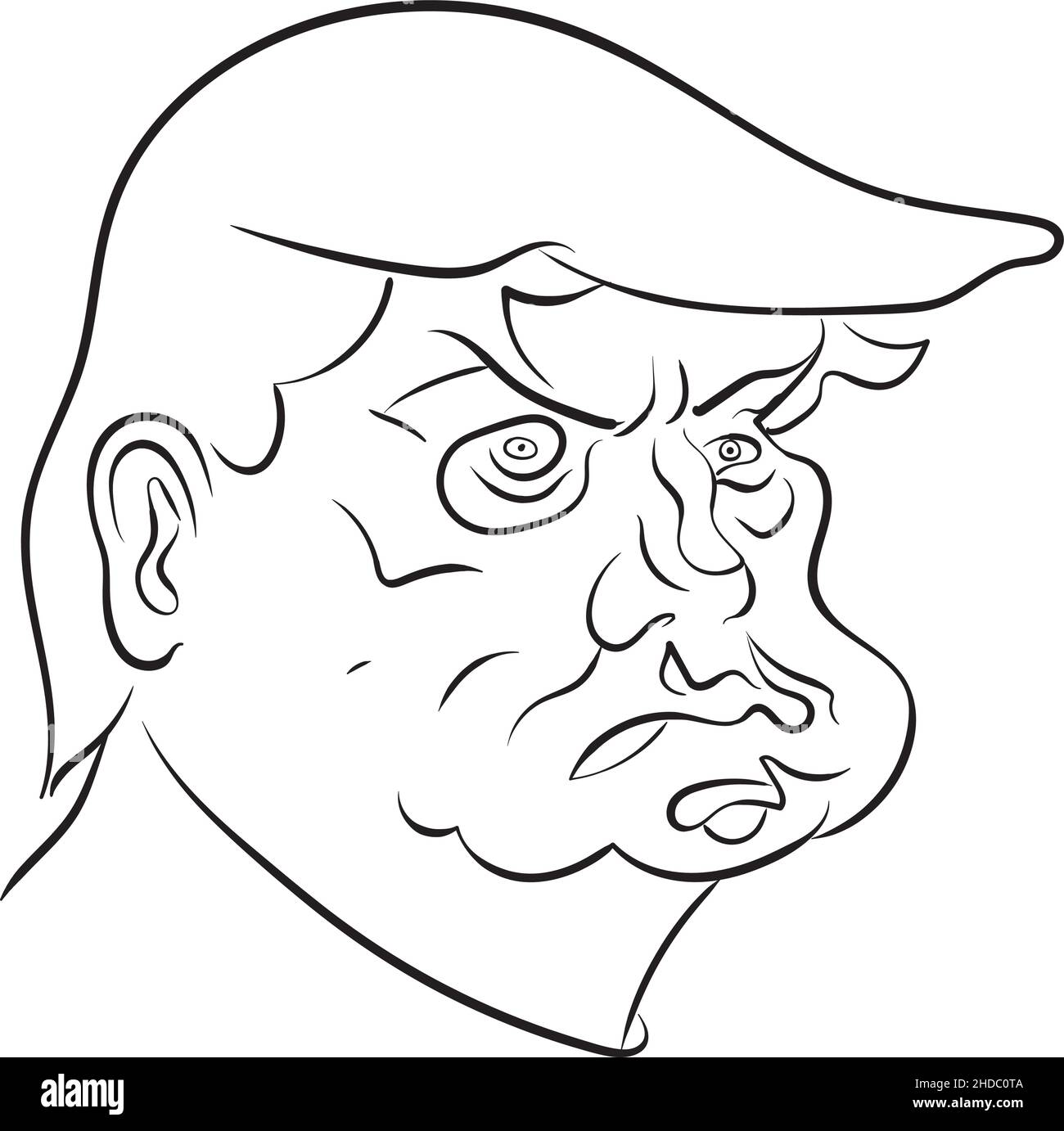 Vector cartoon black and white graphic portrait of famous politician ...