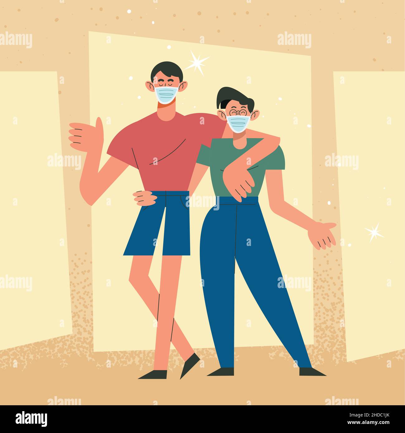 young couple wearing face masks characters Stock Vector Image & Art - Alamy
