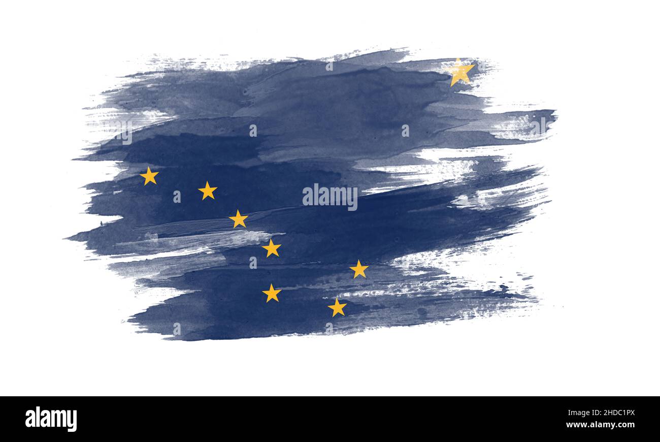 Alaska state flag brush stroke, Alaska flag background Stock Photo - Alamy