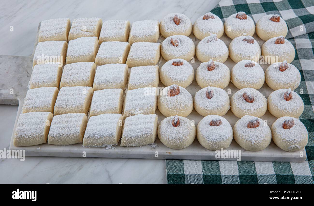 Traditional Delicious Turkish dessert; flour cookie. Flour cookies on a ...