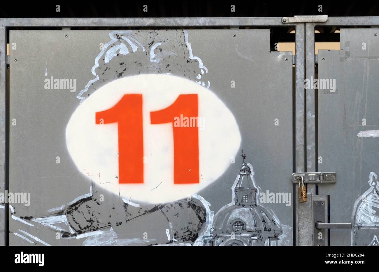 Painting of metal gate with number 11 Stock Photo - Alamy