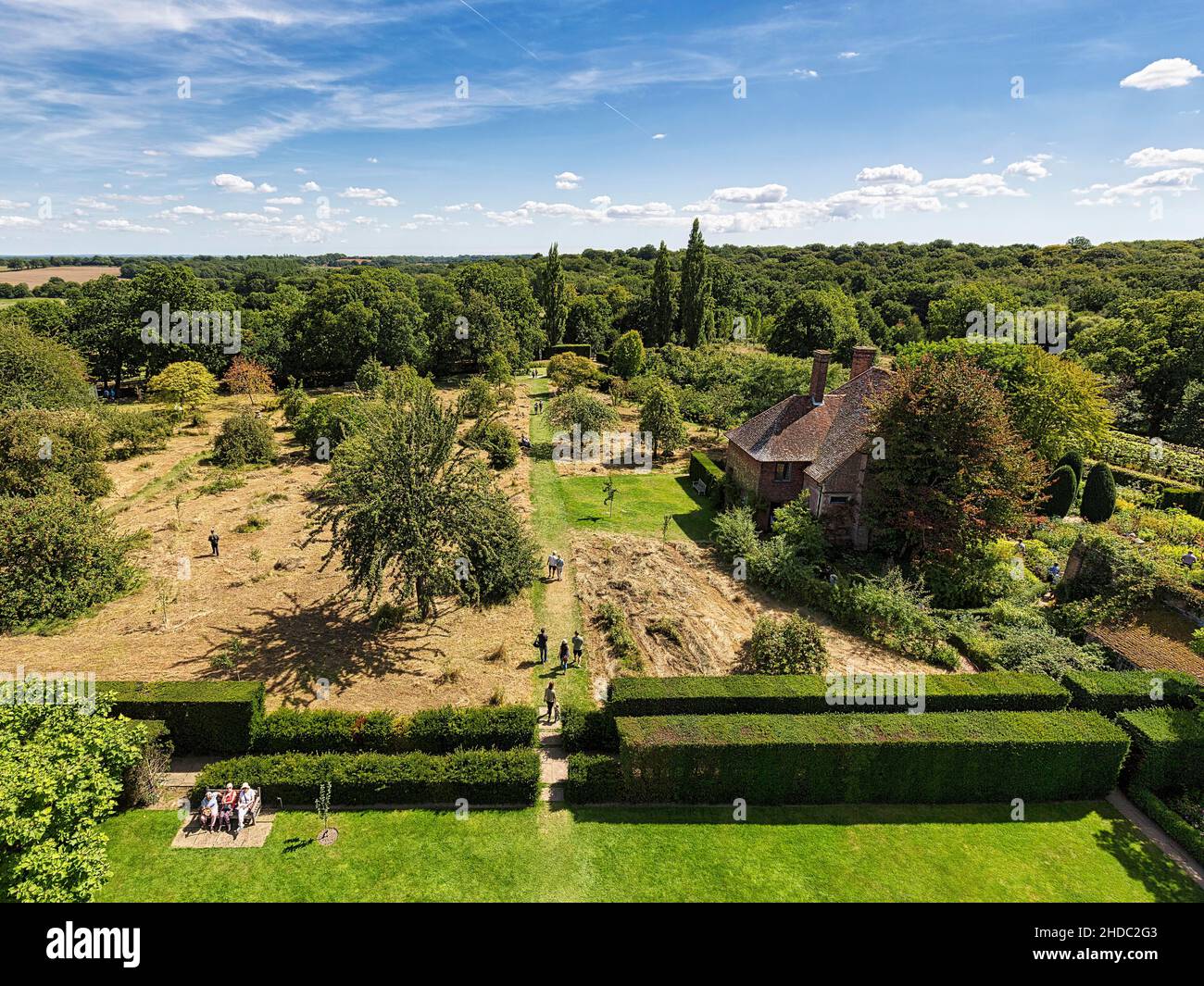 View from the tower of the lower courtyard and orchard, Sissinghurst ...