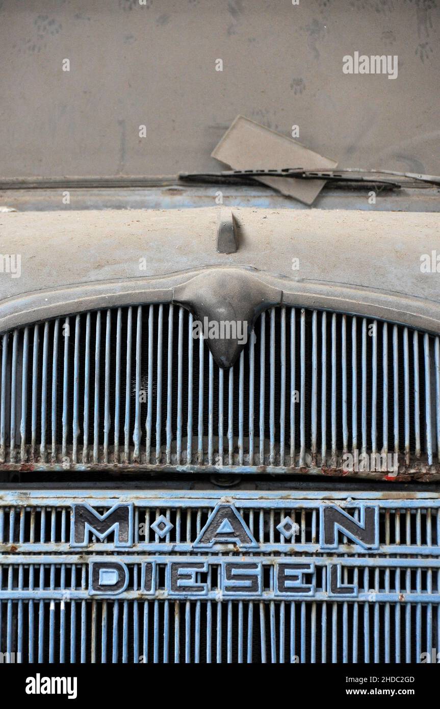 MAN Diesel emblem on the radiator grille of an old MAN truck Stock ...