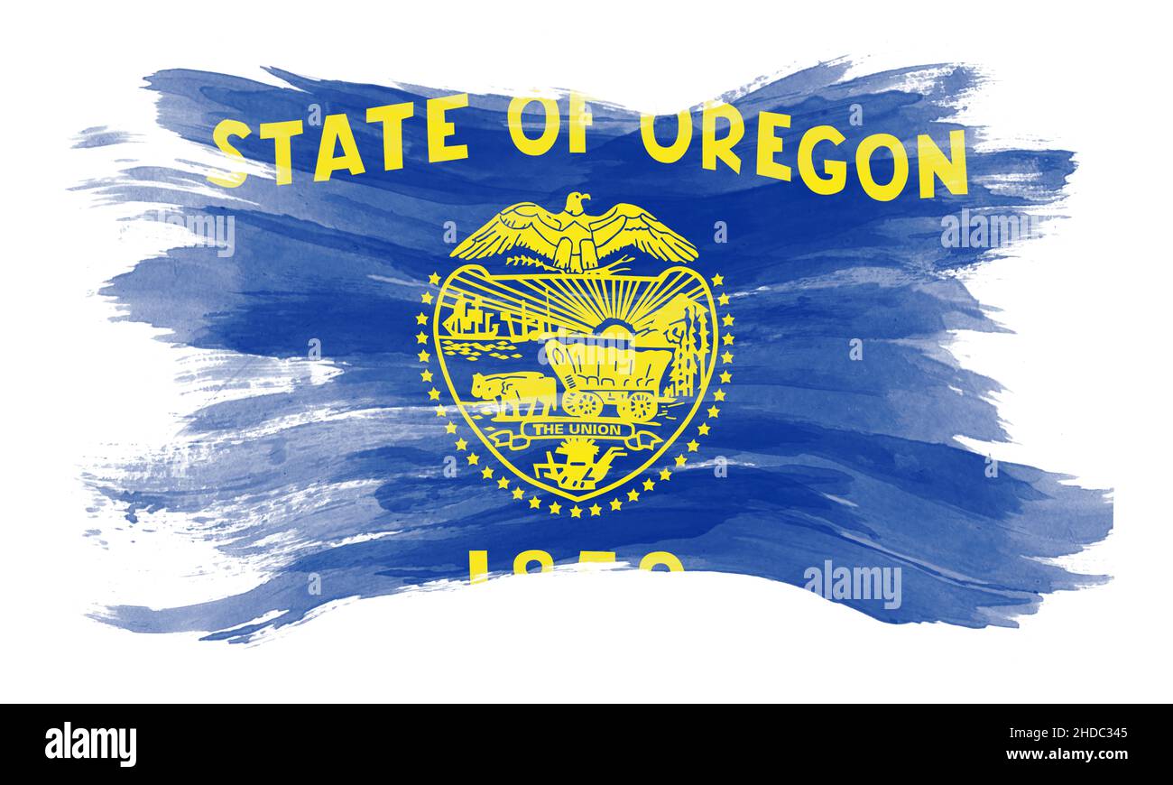 Oregon state flag brush stroke, Oregon flag background Stock Photo - Alamy