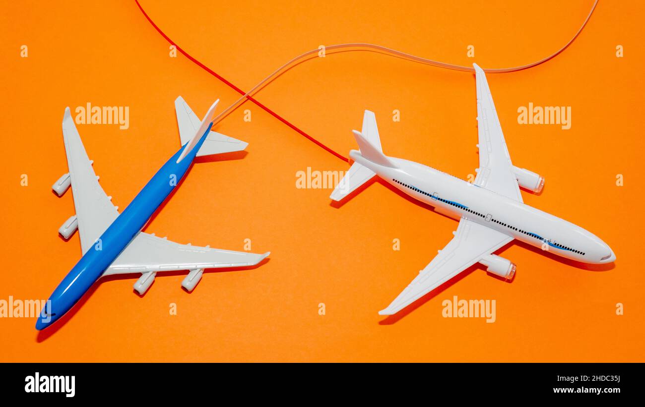 Airplane model, airplane in flight, travel concept. Passenger plane ...
