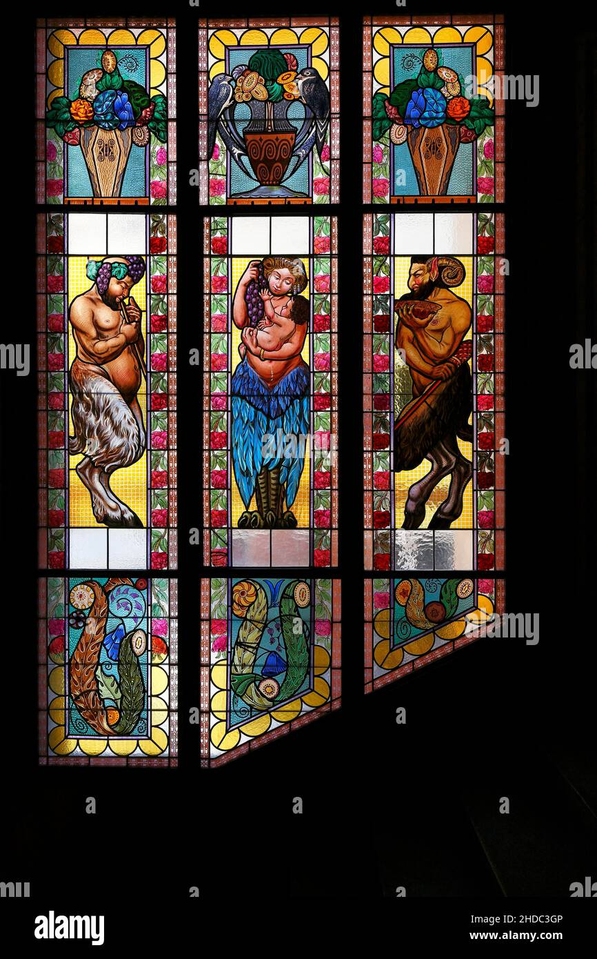 Colorful window, Cinema Lucerna, Prague, Bohemia, Czech Republic ...