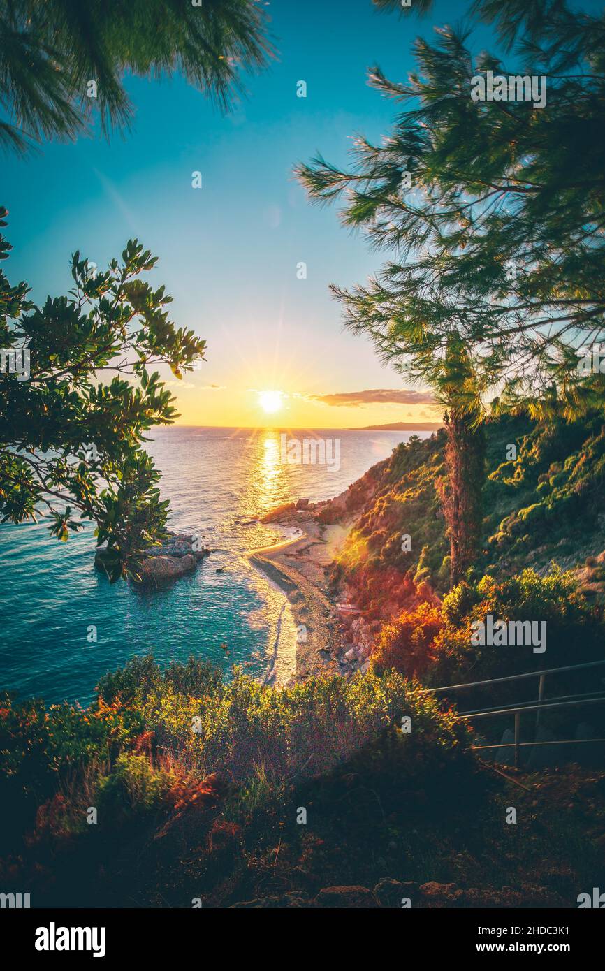 Small sandy beach at sunrise, coastal photo of sulphur (Sulfur) Beach ...