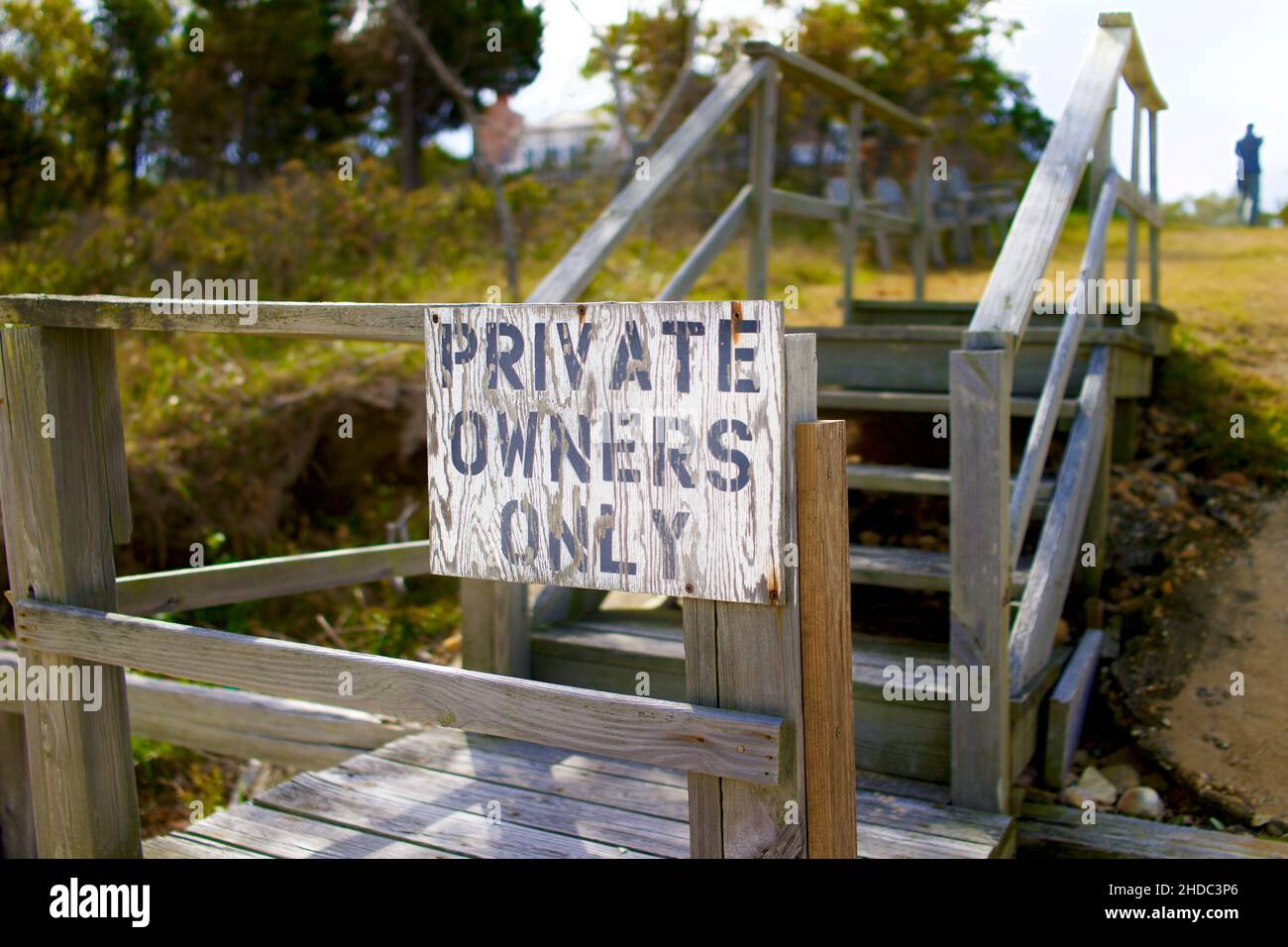Private Owners Only hand painted sign at entrance to wooden steps and ...