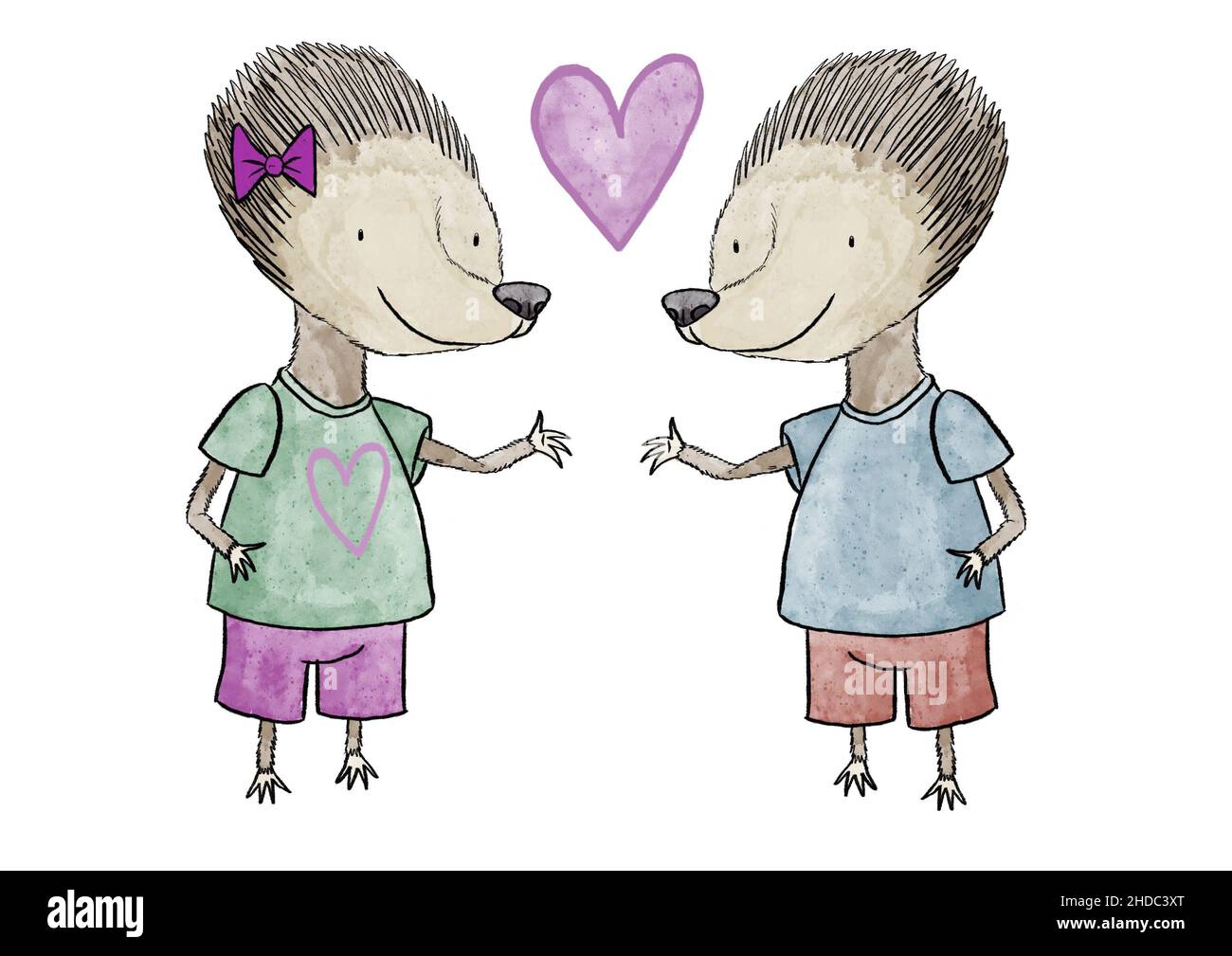 loving hedgehog boy and girl illustration Stock Photo - Alamy