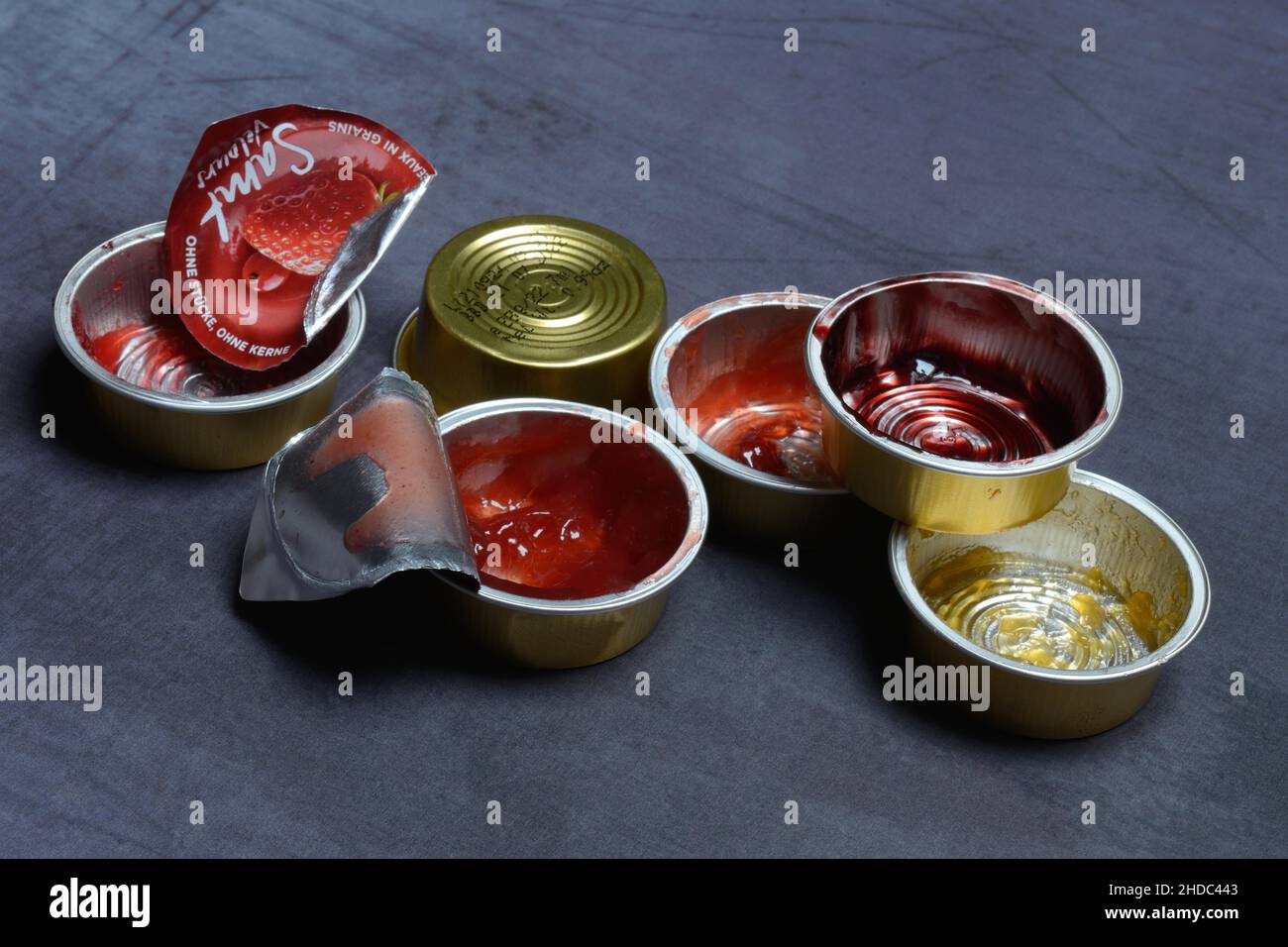 Various jams in portion packs, jam Stock Photo - Alamy