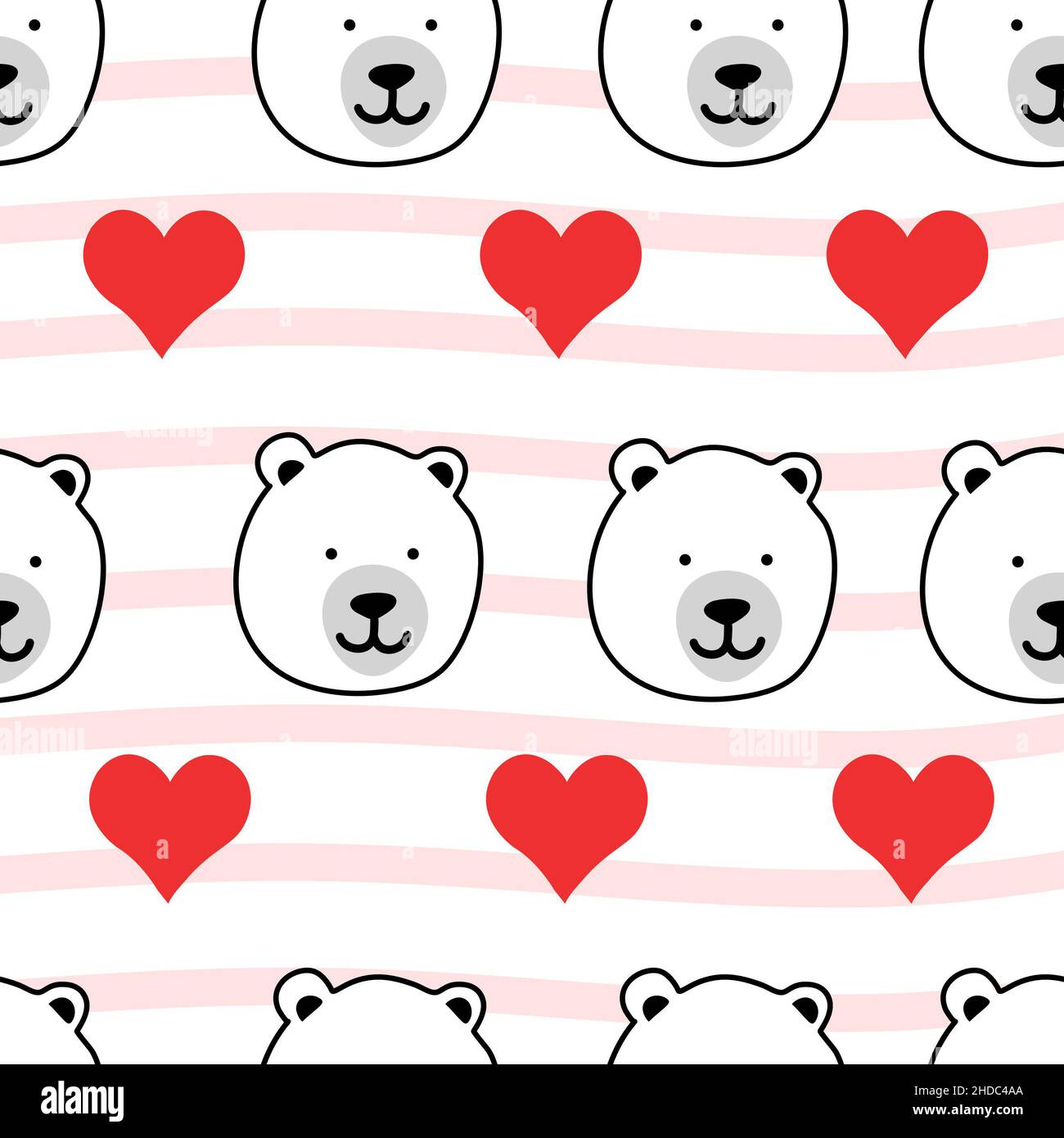 Cute Polar bear with heart hand drawn illustration seamless pattern for ...