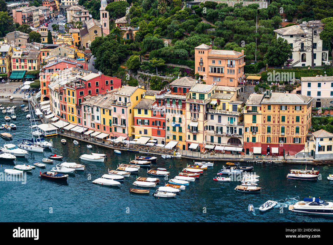Portofino and the port of Portofino with its pastel-coloured house ...