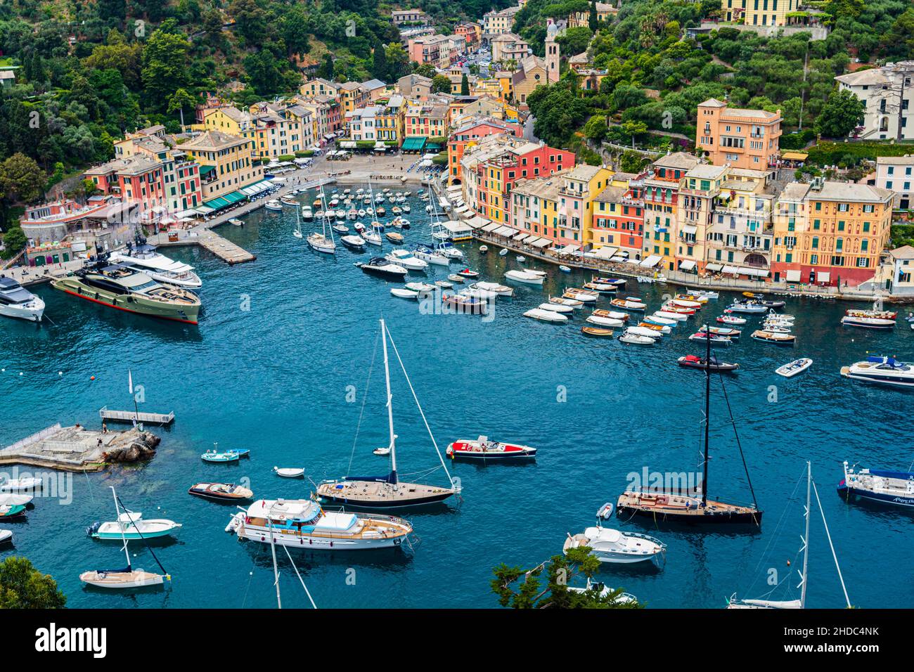 Portofino and the port of Portofino with its pastel-coloured house ...