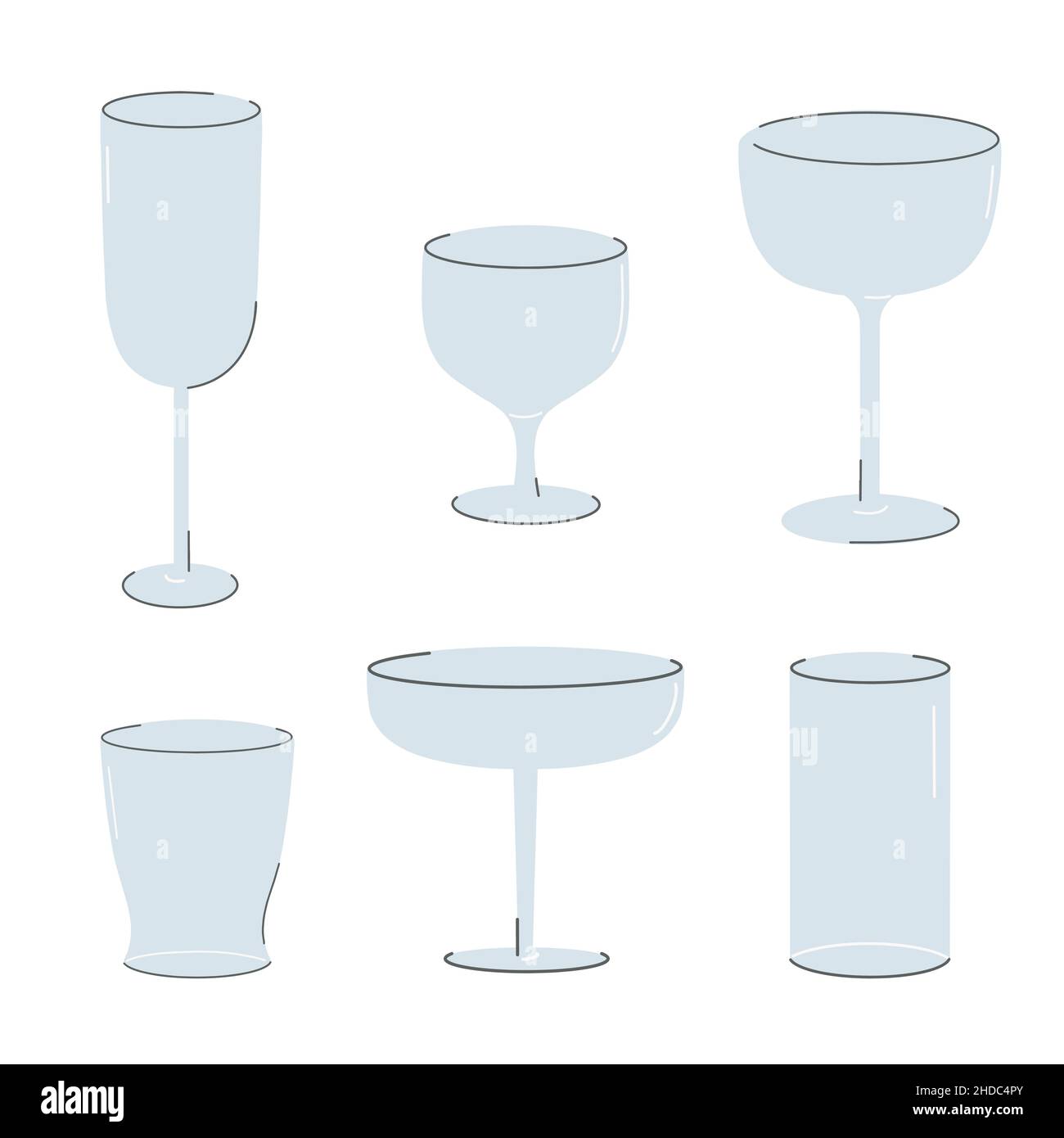 Set of cartoon wine glasses and glasses vector flat illustration ...
