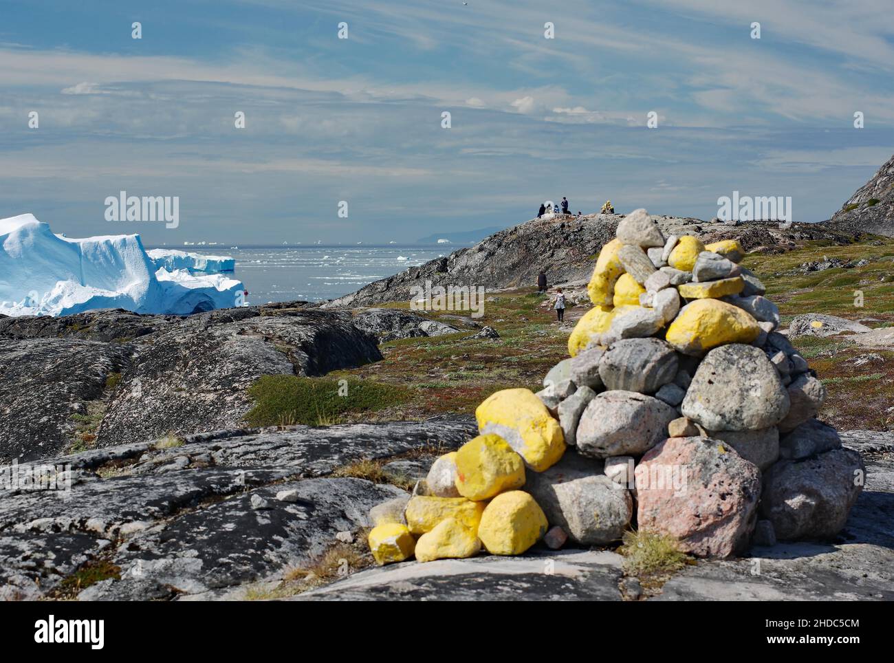 Yellow trail marker, Yellow trail marker, View of boat in front of huge ...