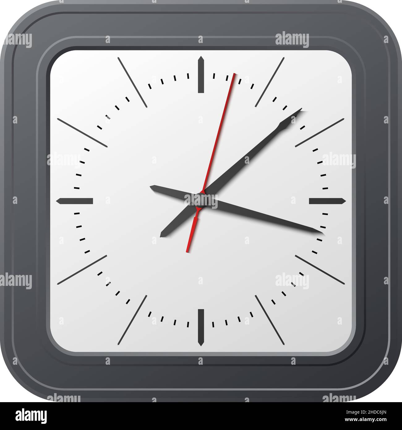 Clock in square frame. Realistic wall decoration in modern style Stock ...