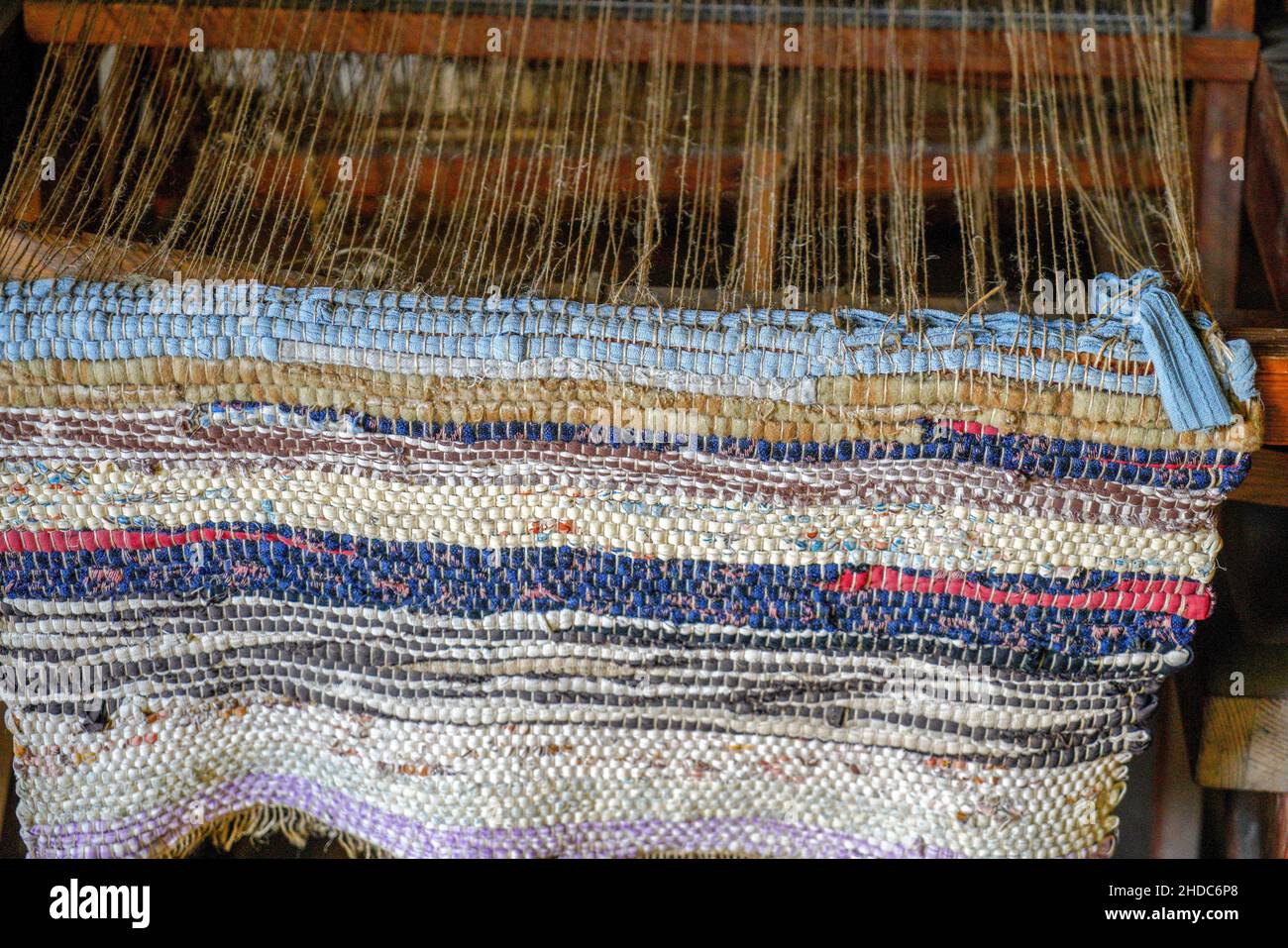 Closeup of a colorful Traditional Vintage Bulgarian Weaving Loom with ...