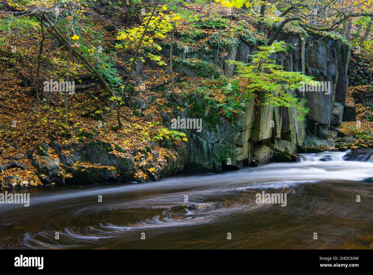 River Bode in the autumnal Harz Mountains, mountain stream, Bodetal ...