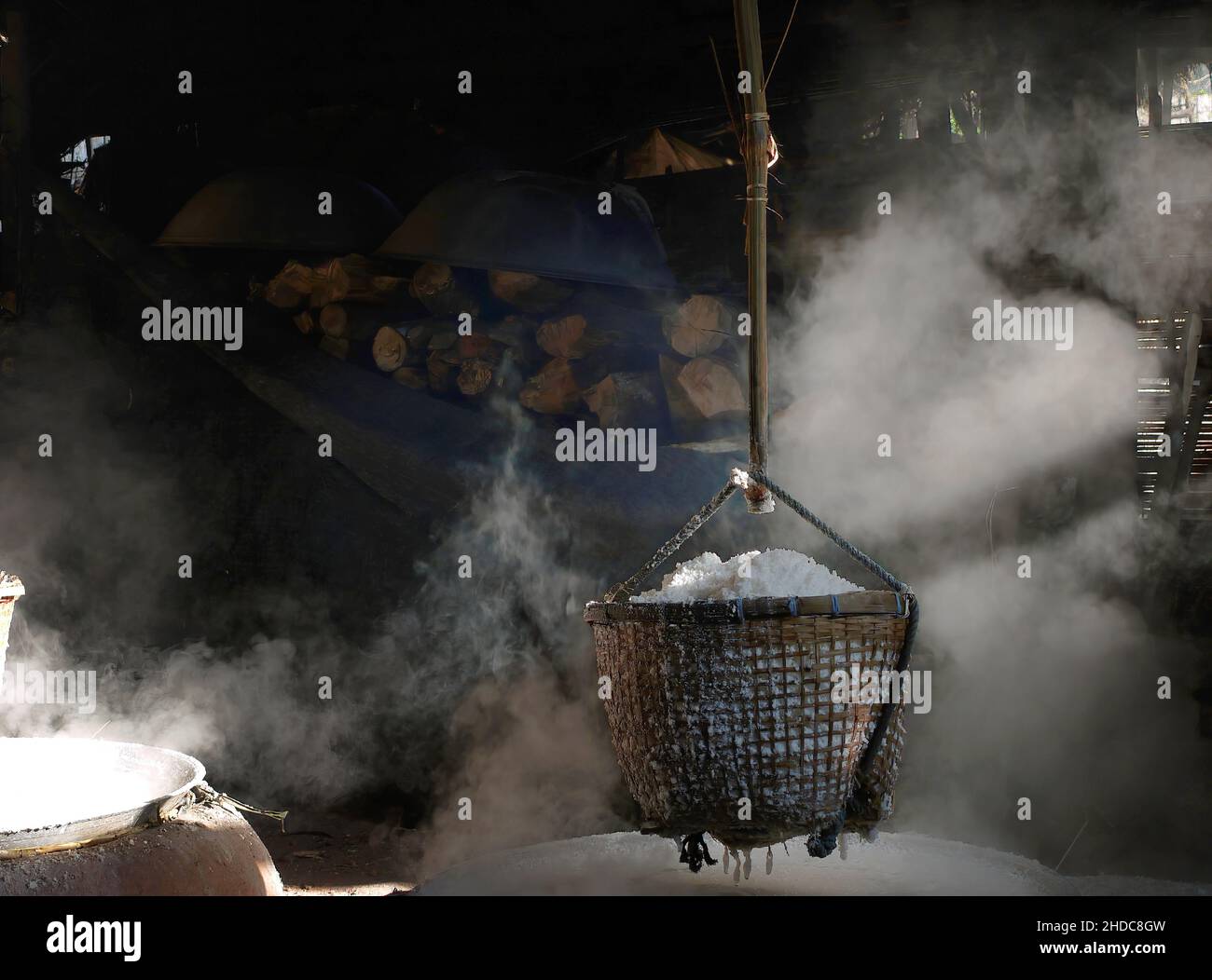 The ancient way of mining rock salt process in the bamboo basket Nan ...