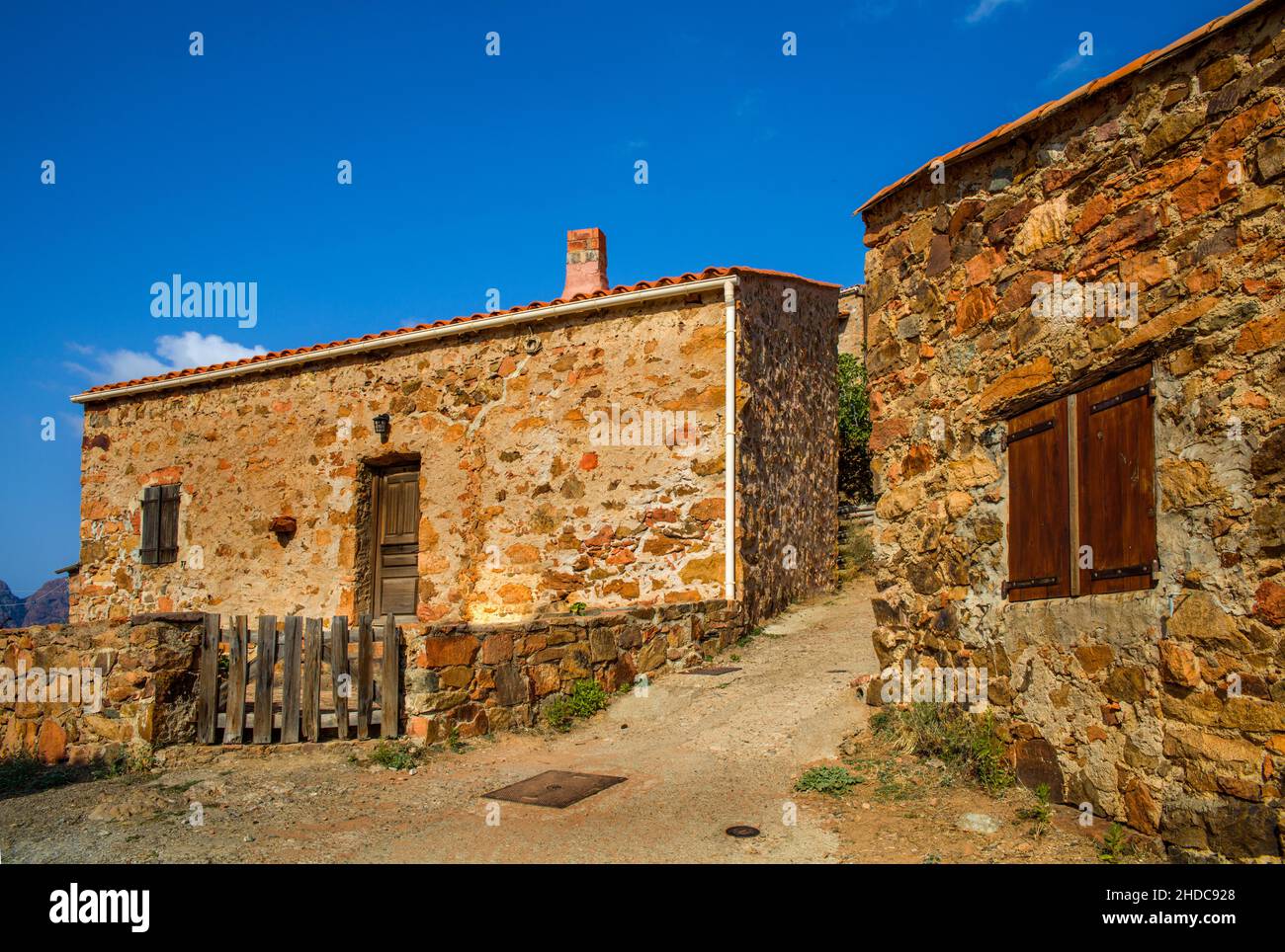 Village of Girolata with staircase houses in the nature reserve of ...