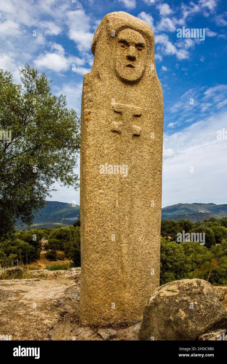 Menhir statue with carved face long sword and dagger, Filitosa ...
