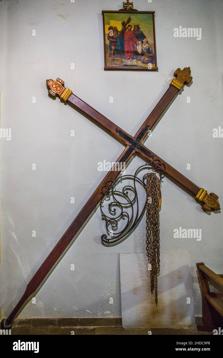 Cross with chains in the church of Saint-Marie, Sartene, Corsica ...