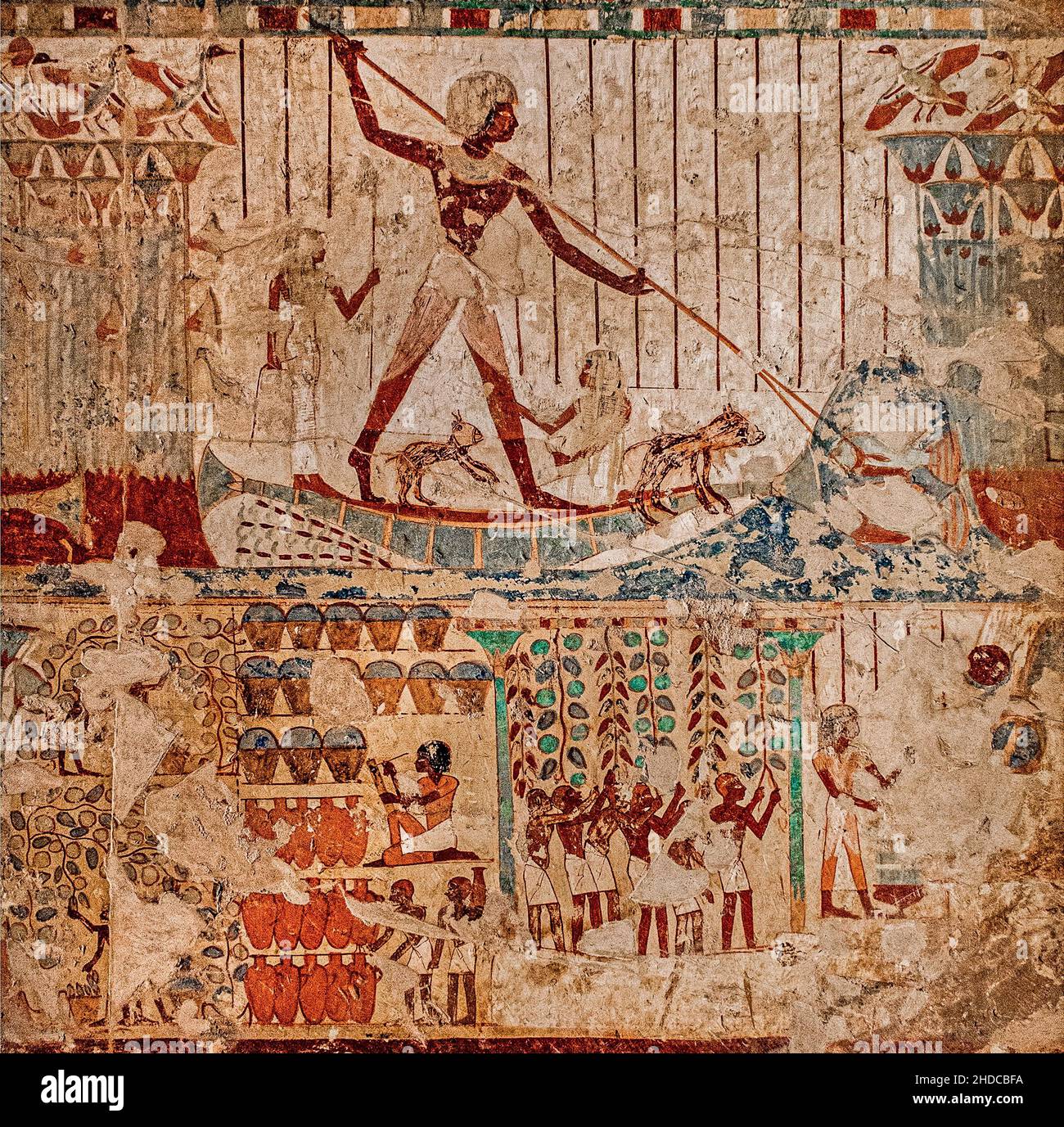 Bird and fish catching scene in the papyrus thicket: Userhat standing ...