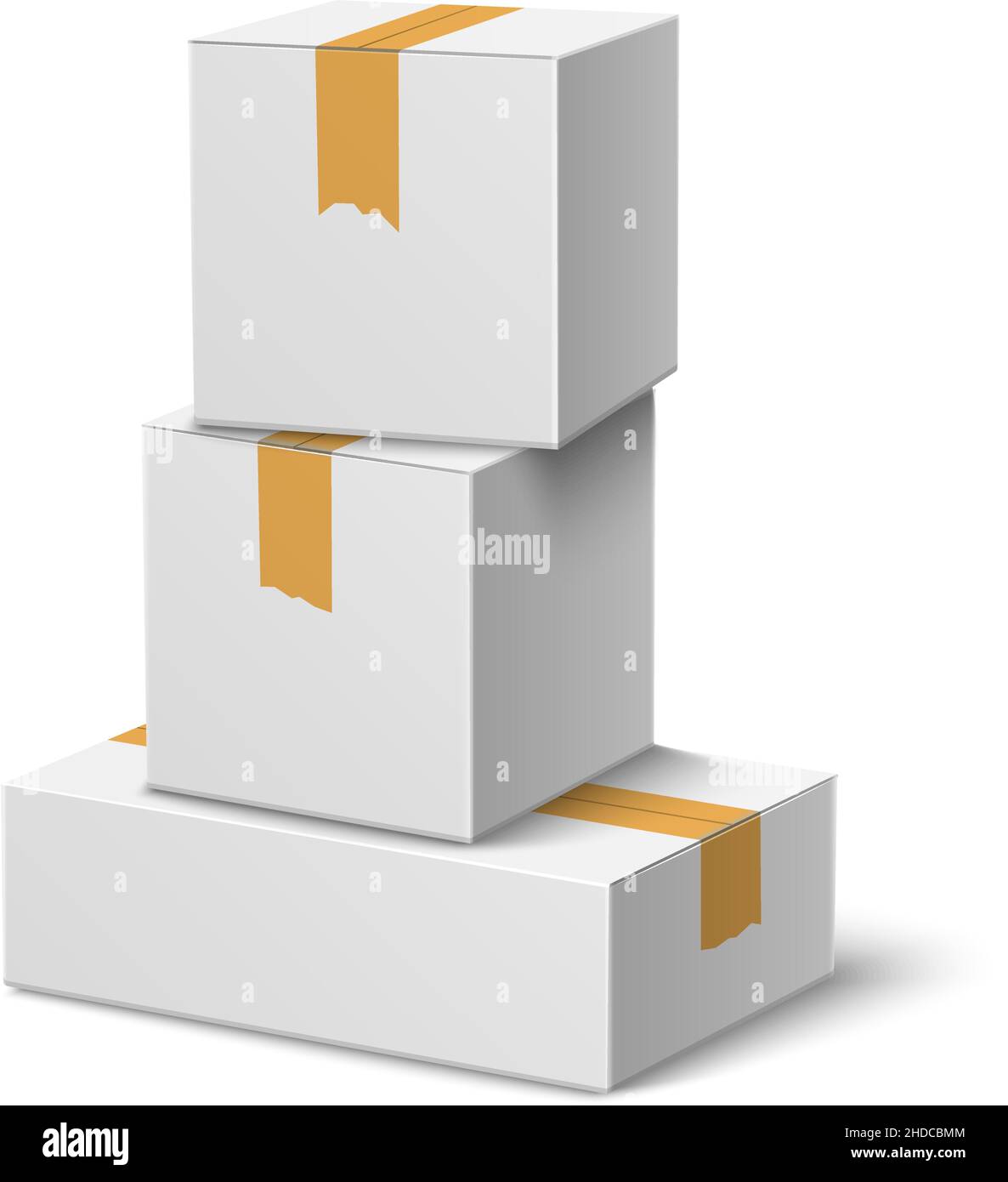 Pile of closed shipping packages. White realistic cardboard boxes Stock ...