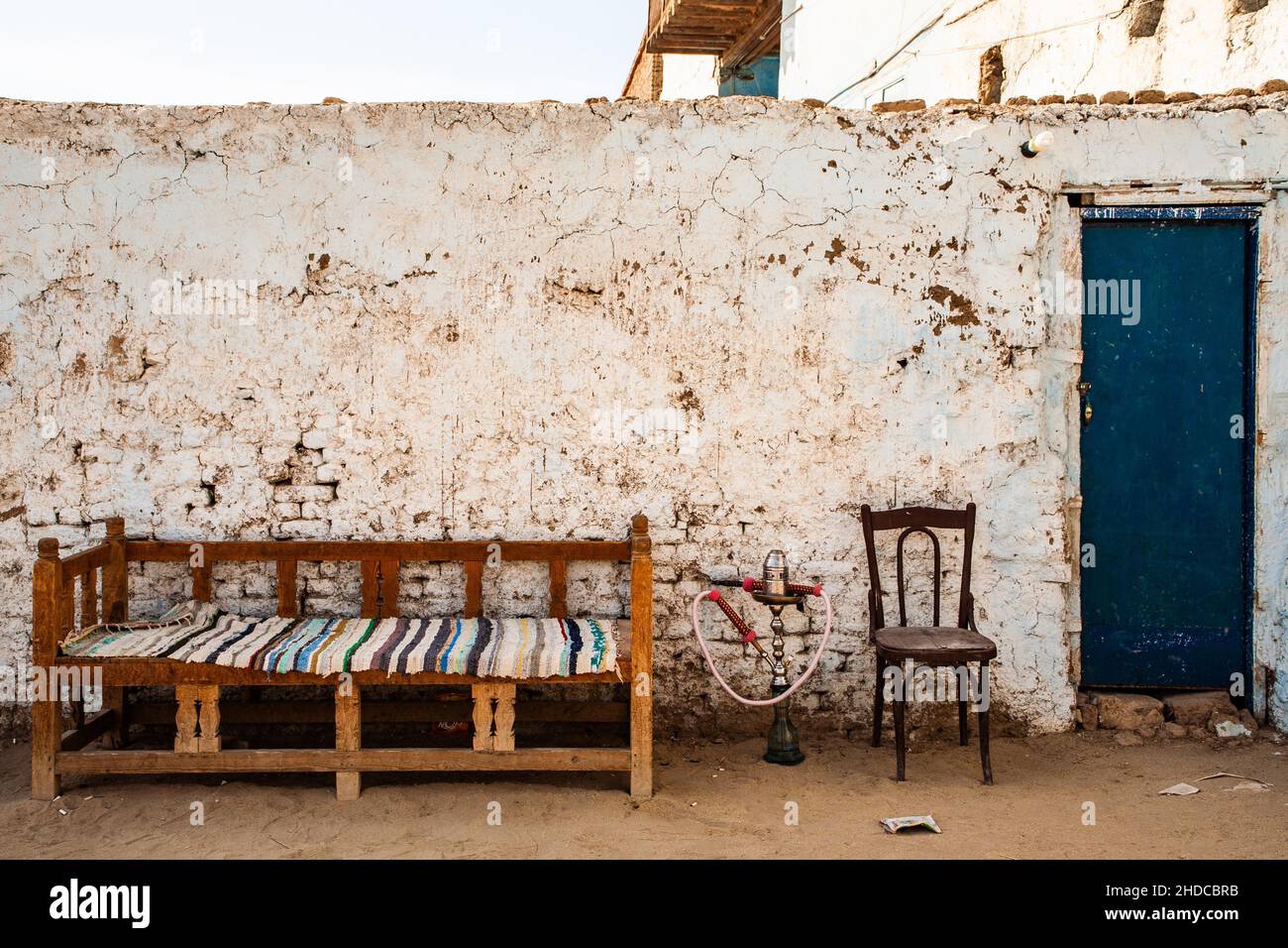 Bench for the break with hookah, Village life in Al Qurnah, Luxor ...