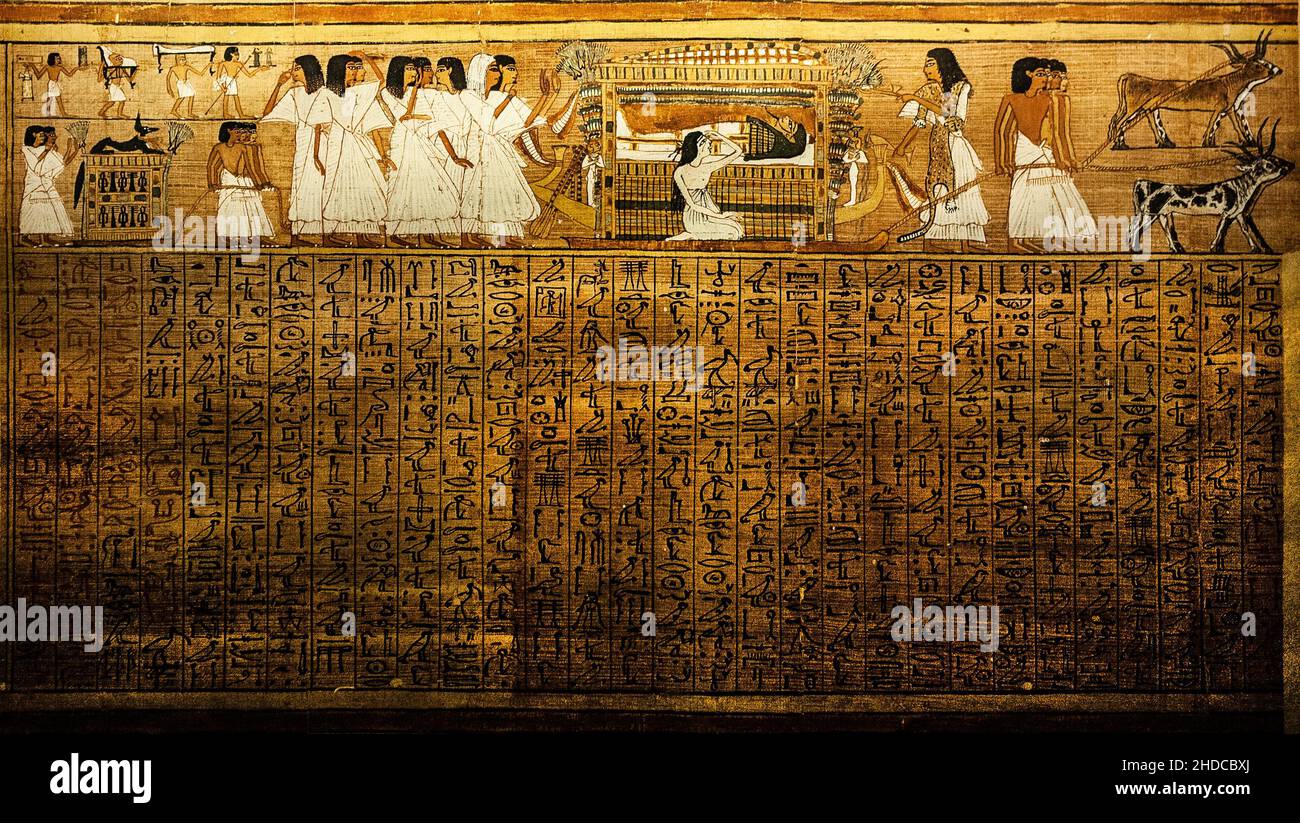 Funeral procession with weeping wife, priest and mourners, Book of the ...