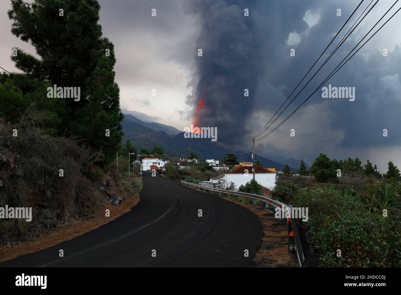 volcano in its first moments of eruption near town Stock Photo - Alamy