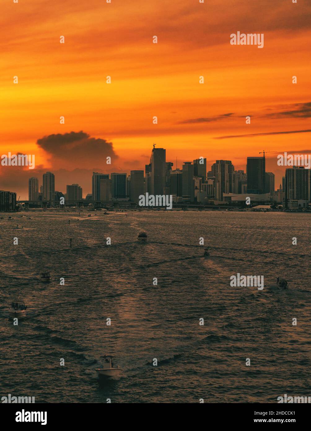 sunset Miami Florida sea sky orange boats Stock Photo - Alamy