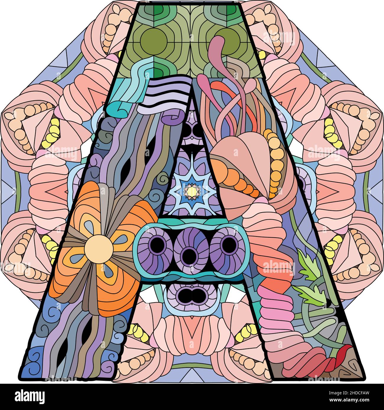 Zentangle stylized alphabet - letter J on mandala. Vector illustration ...