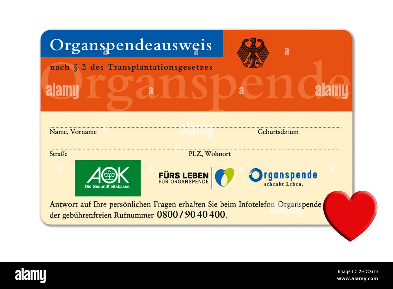 Organspendeausweis der AOK Stock Photo - Alamy
