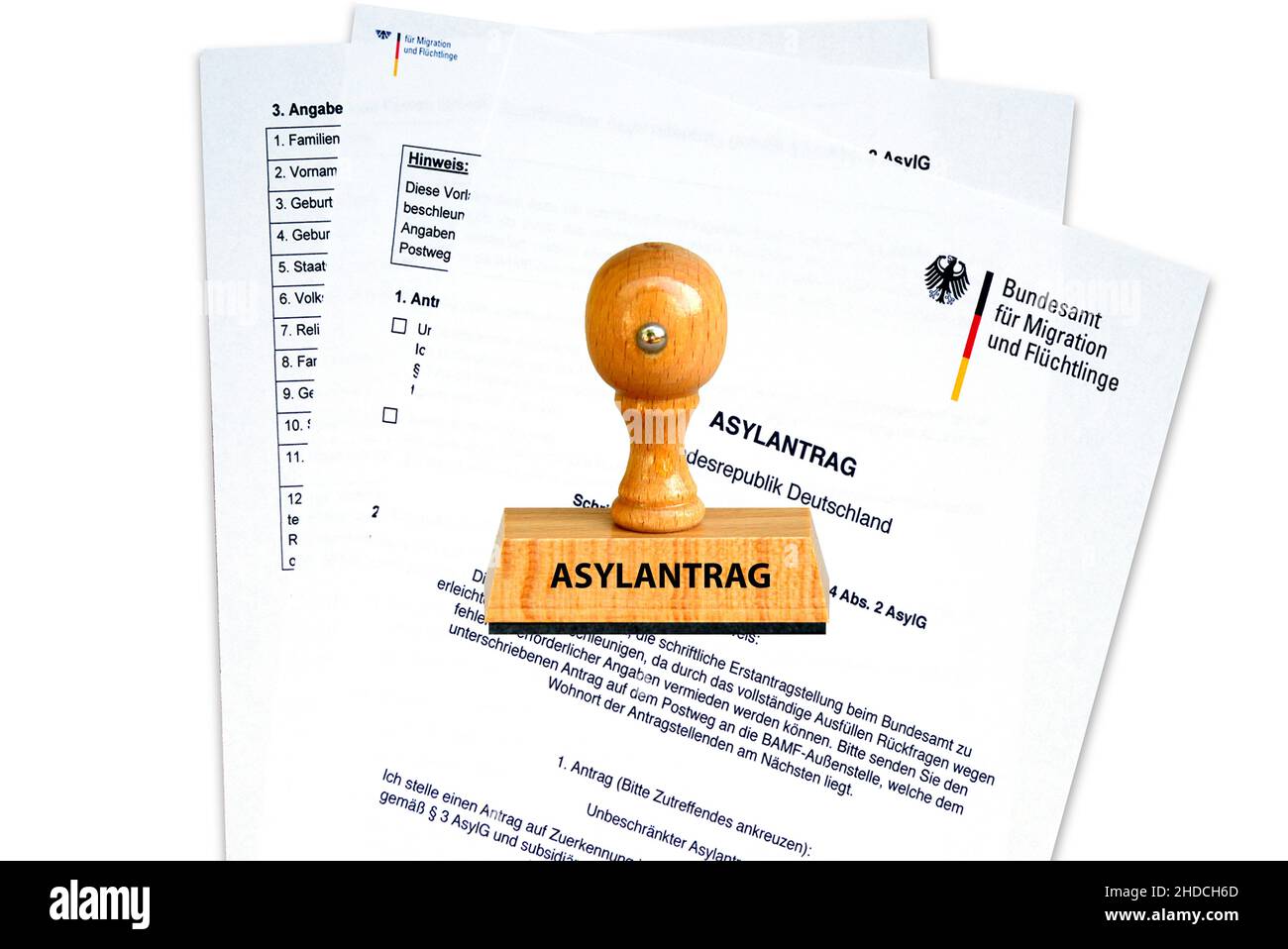 Stempel, Holzstempel, Aufschrift, Asylantrag, Antrag, Bundesamt fuer ...